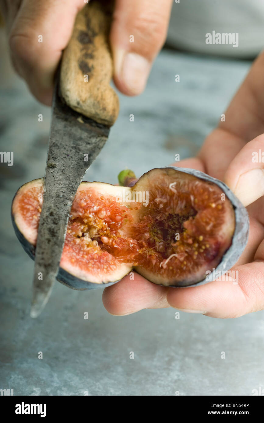 Cutting a ripe fig Stock Photo - Alamy