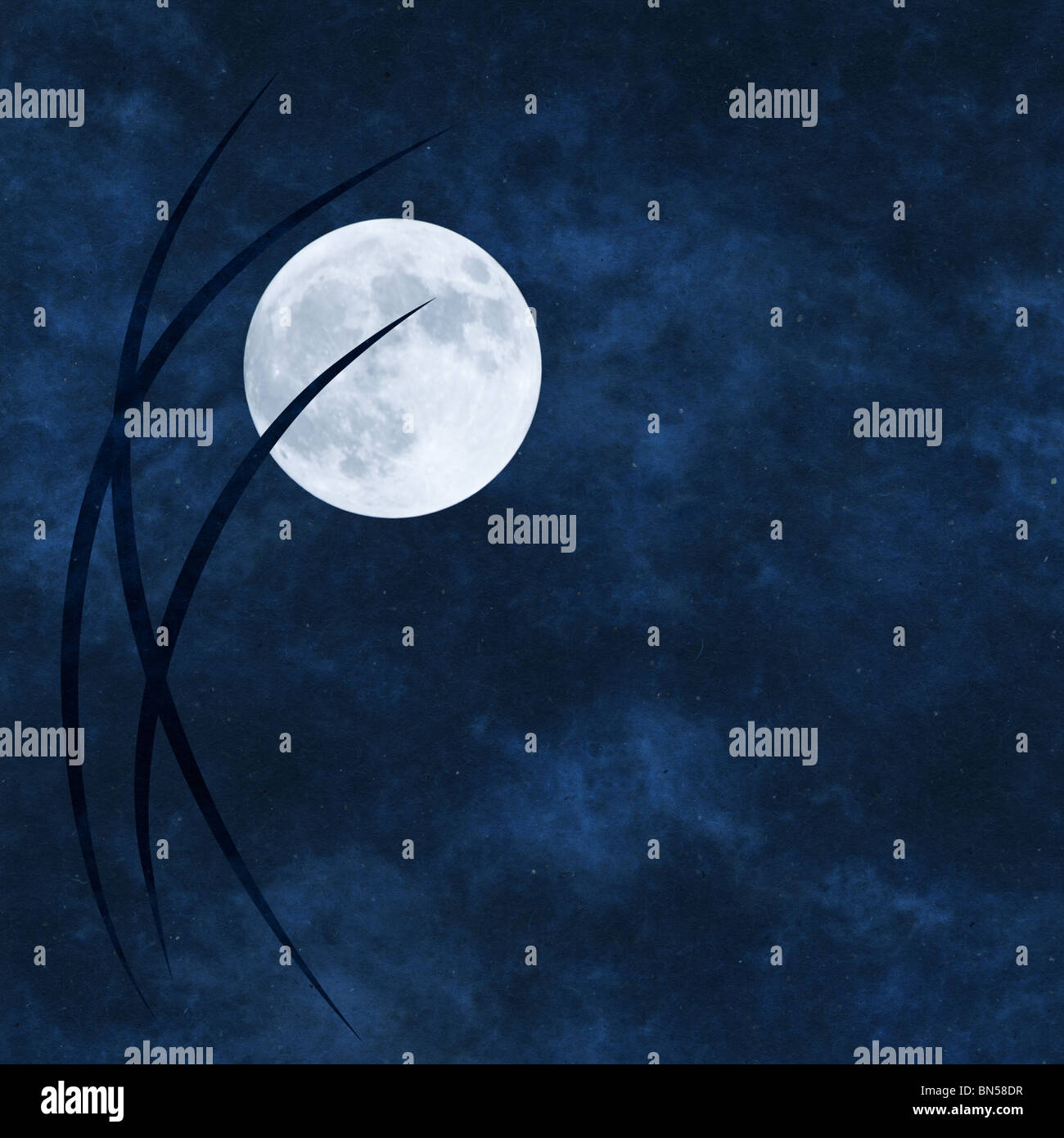 old paper textured background with abstract grass and full moon Stock ...