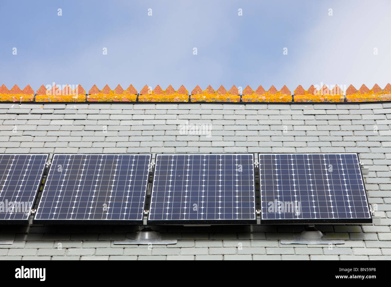 Solar electric panels on the roof of the Bryan Warren cricket pavilion ...