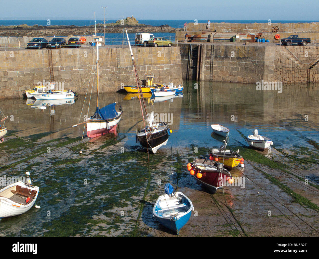 Cornwall England Mousehole harbour wall fishing boats beach Saint ...