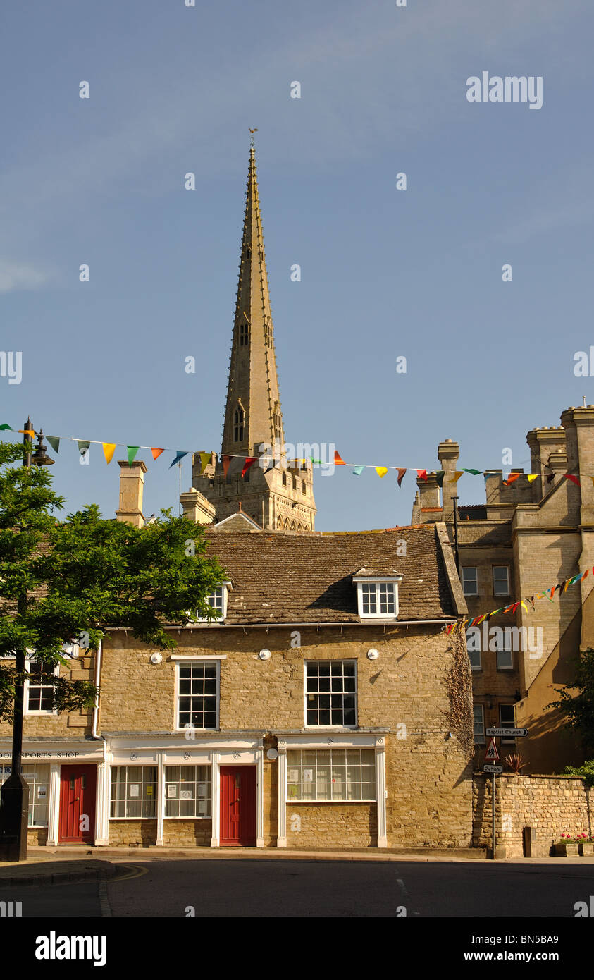 Market Place and St. Peter`s Church, Oundle, Northamptonshire, England ...