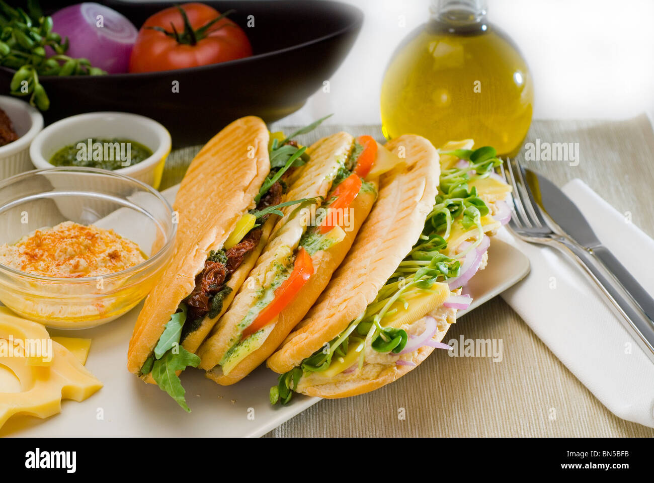 assortment of fresh homemade vegetarian italian panini sandwich,typical ...