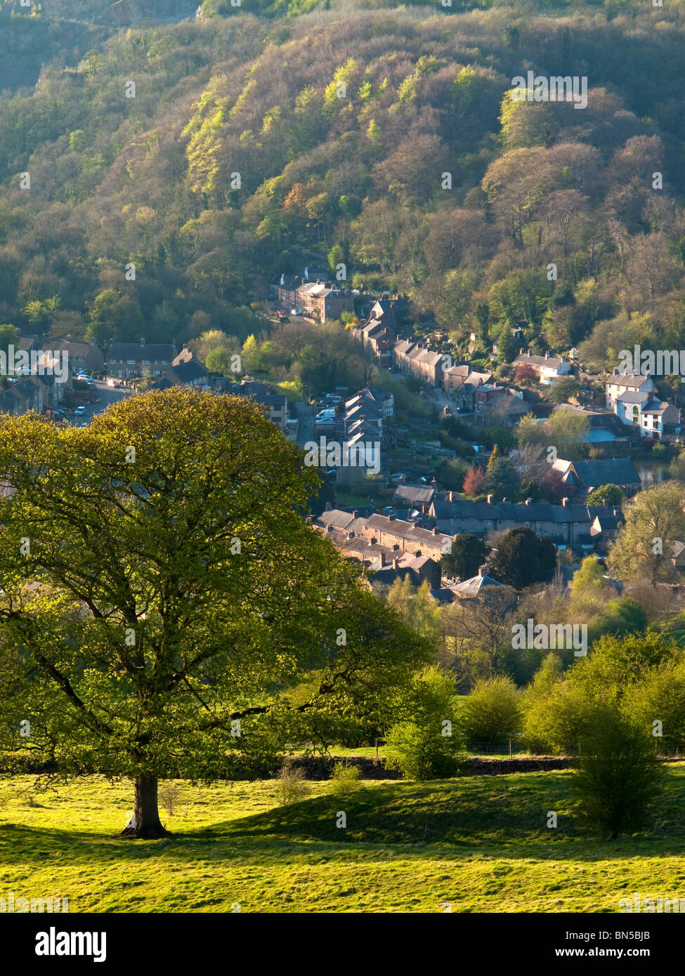 View of the village of Cromford in the Derbyshire Peak District England ...