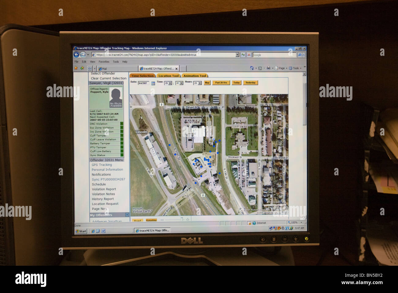 Computer screen showing software used to track movement of released ...