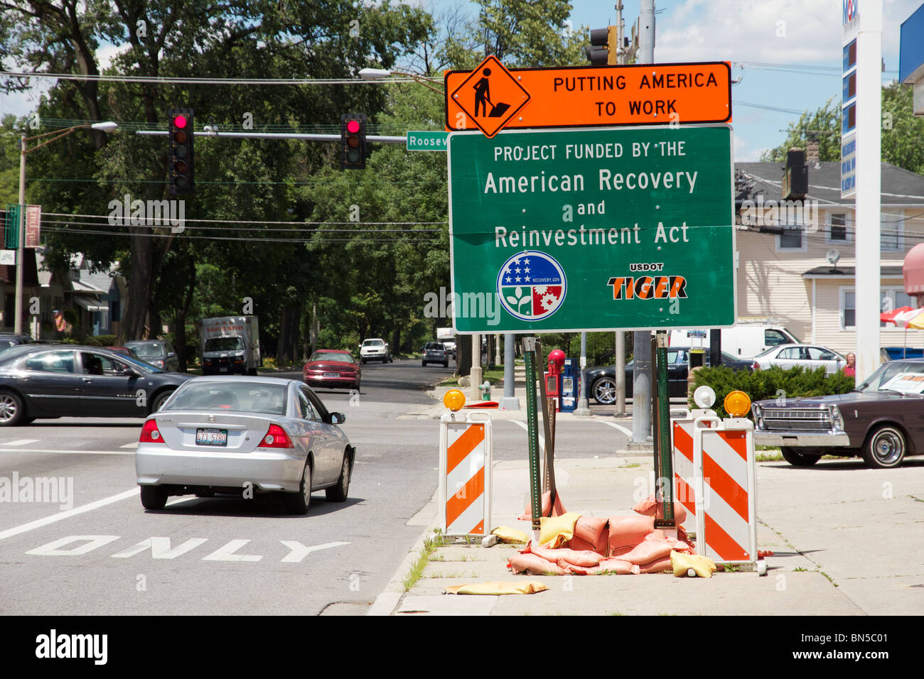 American Recovery and Reinvestment Act project sign. Berwyn, Illinois ...
