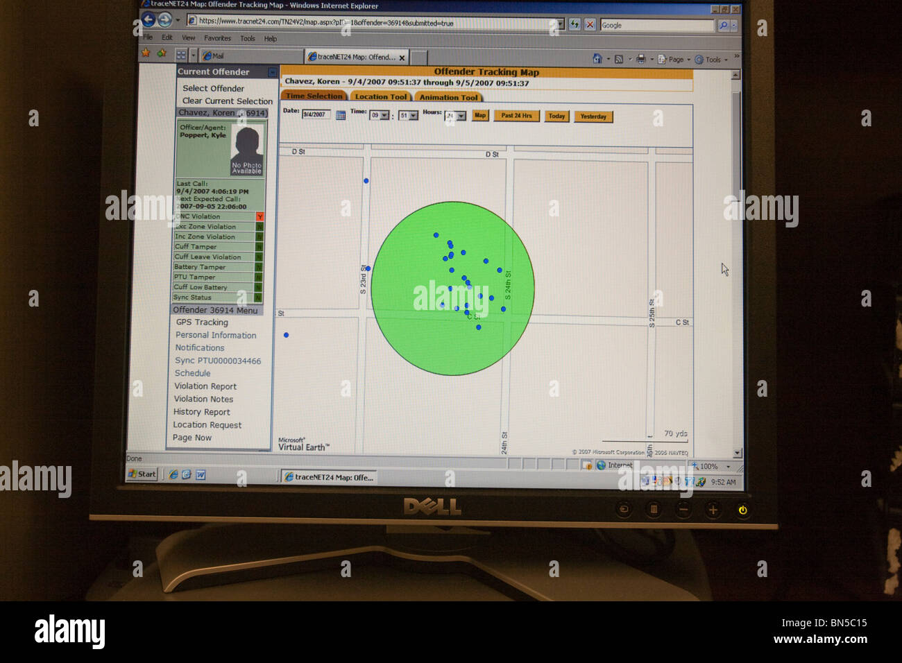 Computer screen showing software used to track movement of released ...