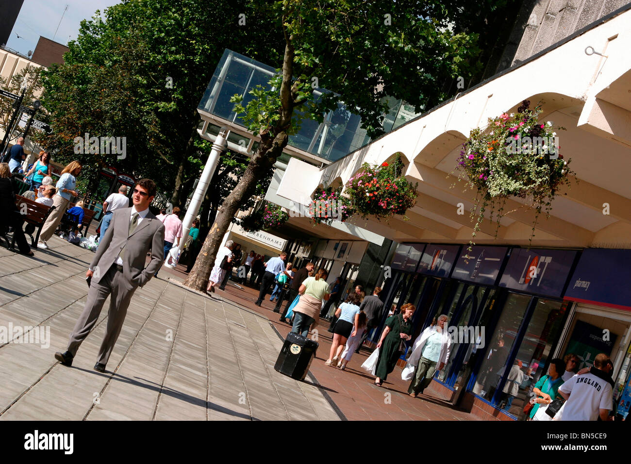 England, Cheshire, Stockport, Merseyway Shopping Precinct, shoppers at ...