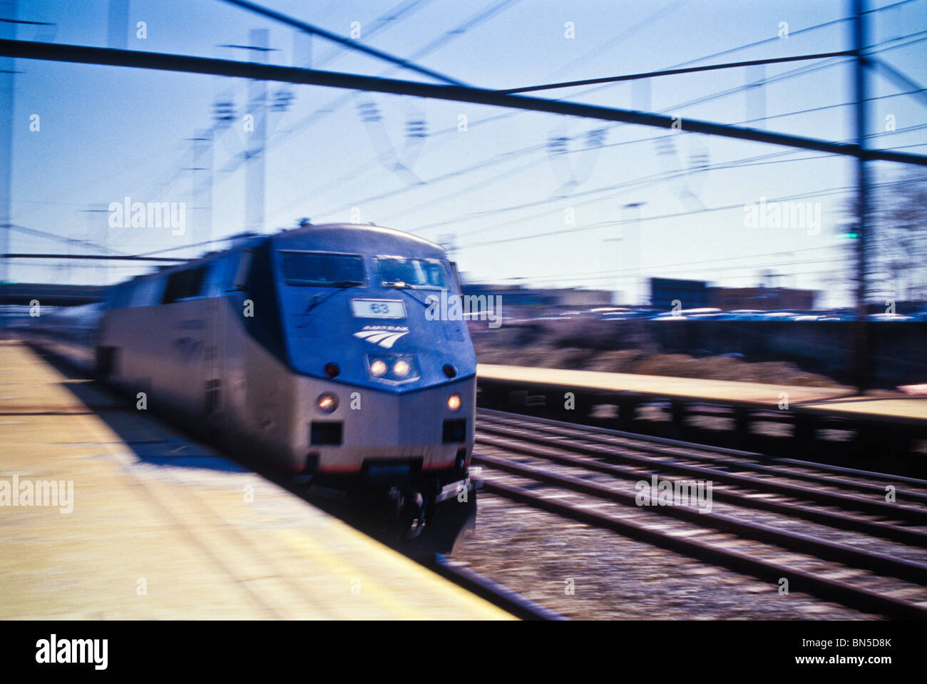 Electrical overhead lines at train station terminal Stock Photo - Alamy