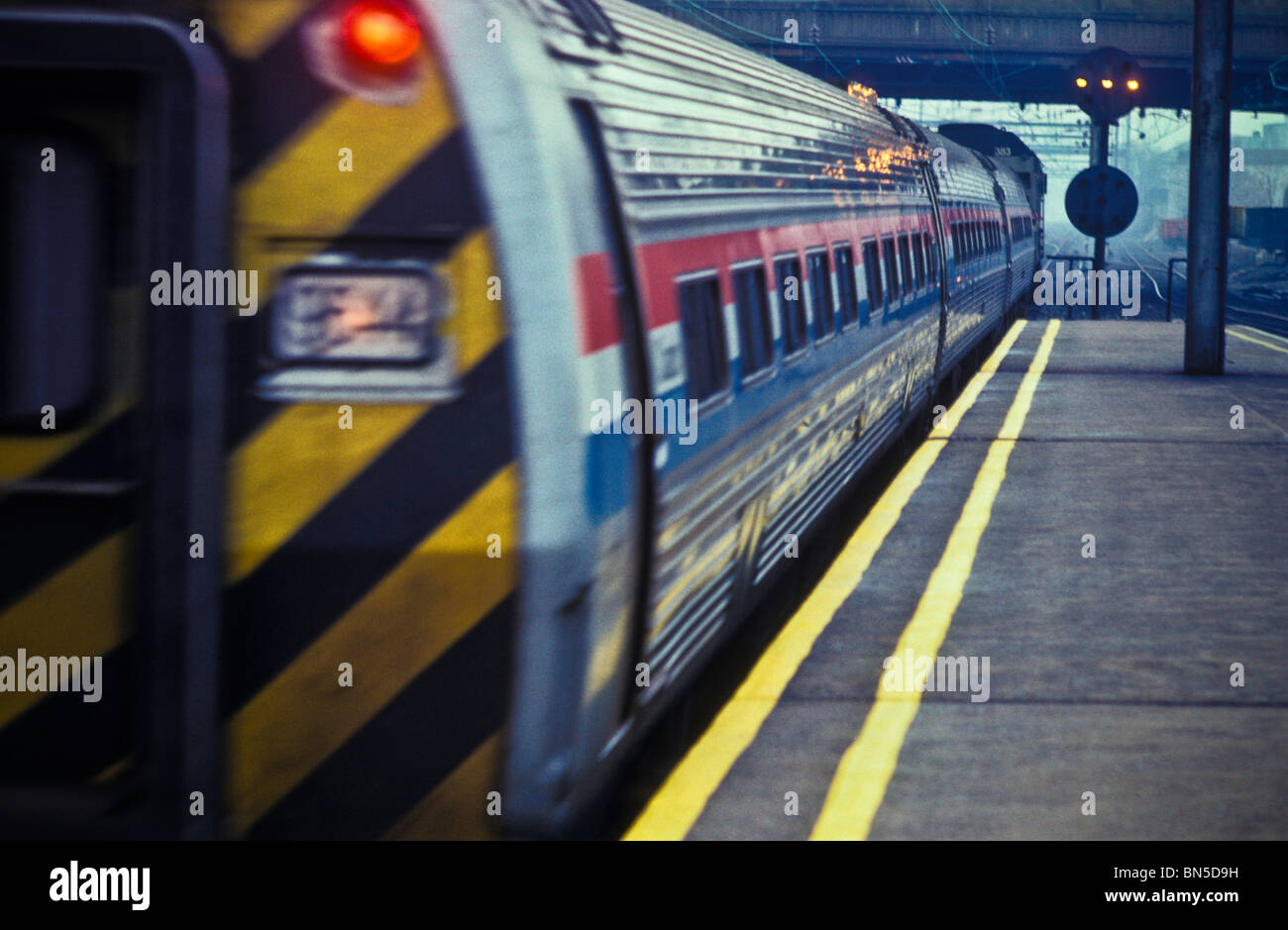 Amtrak passenger train leaving station Amtrak engine enters Lancaster ...