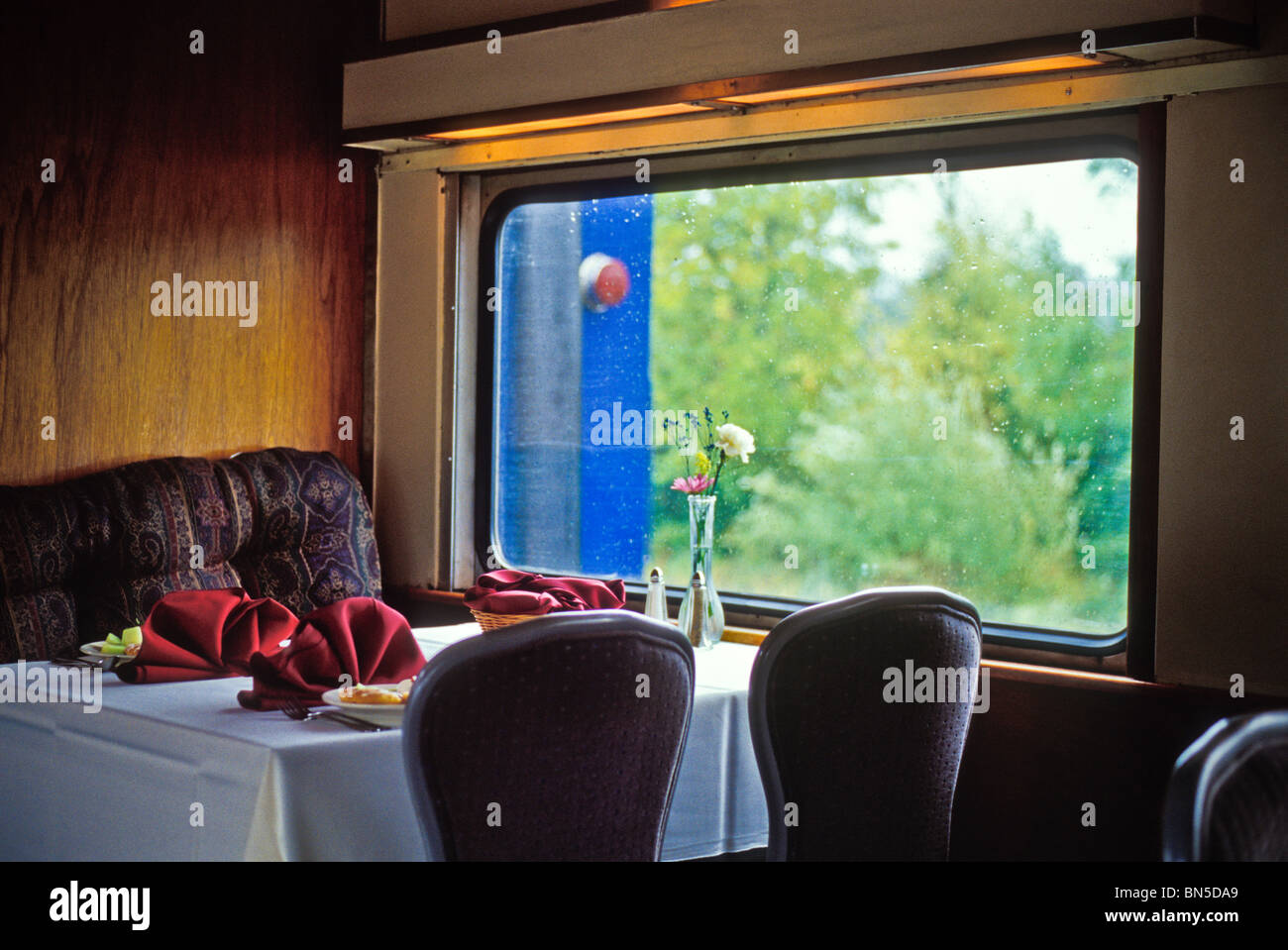 Interior of RR dining car Stock Photo - Alamy