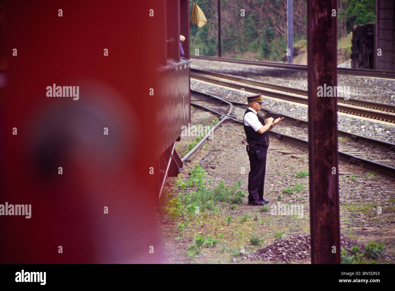 Conductor at track intersections Stock Photo - Alamy