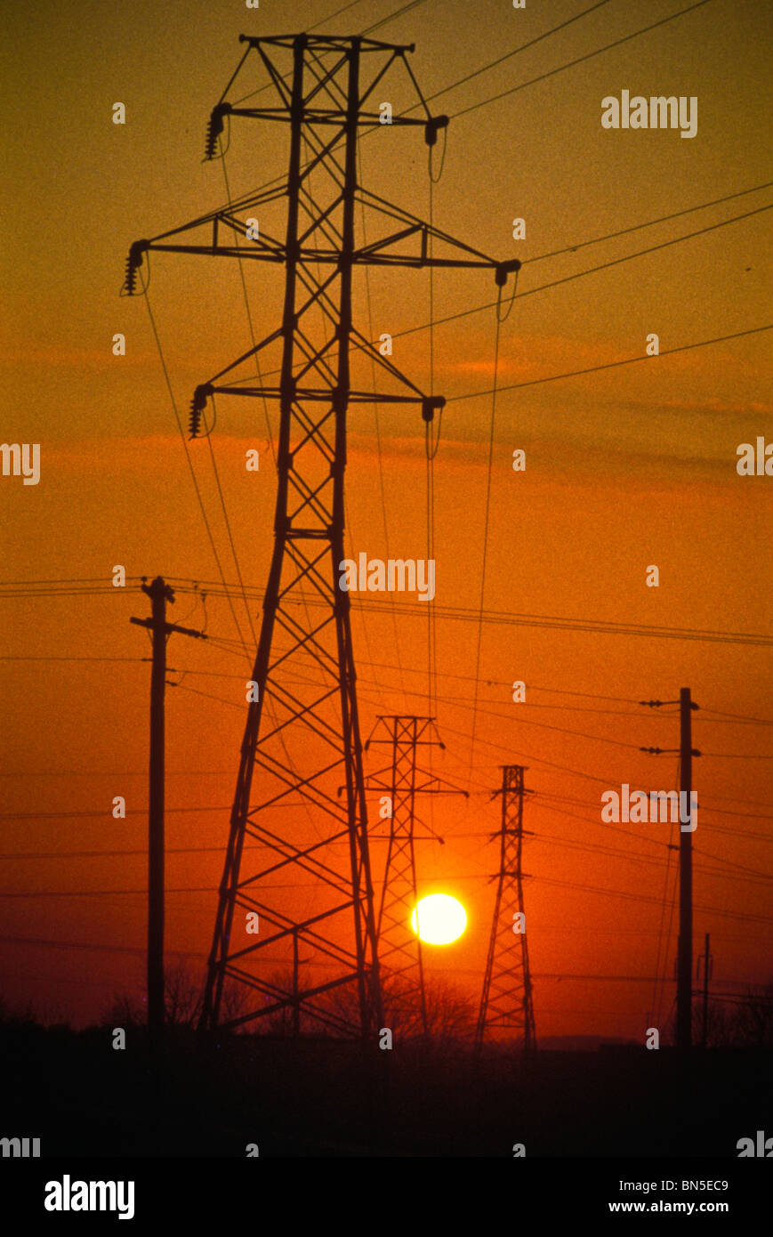 Late afternoon sky warm setting sun industrial landscape Stock Photo ...