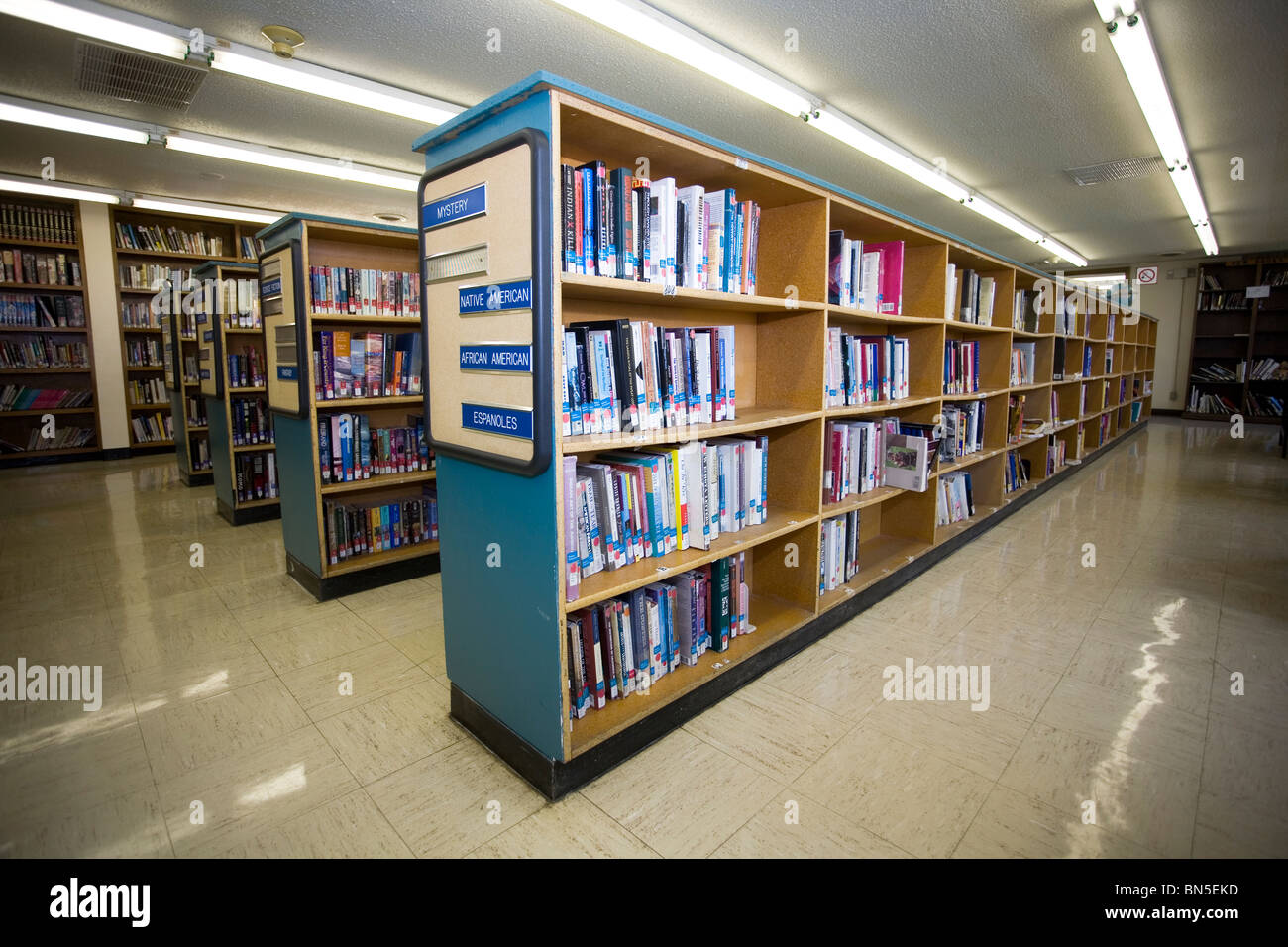 Shelves with books on Native Americans and other religions. Nebraska ...