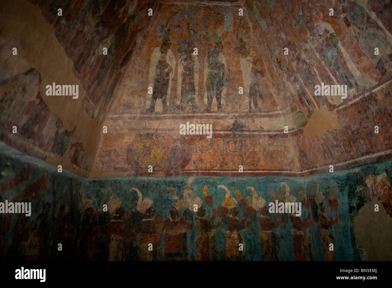 One painted wall of the Temple of the Murals in the Mayan city of ...