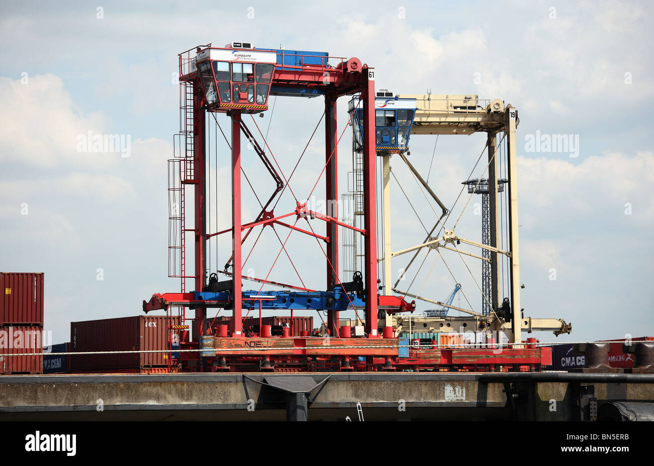Straddle carriers at Container-Terminal, Bremerhaven, Germany Stock ...