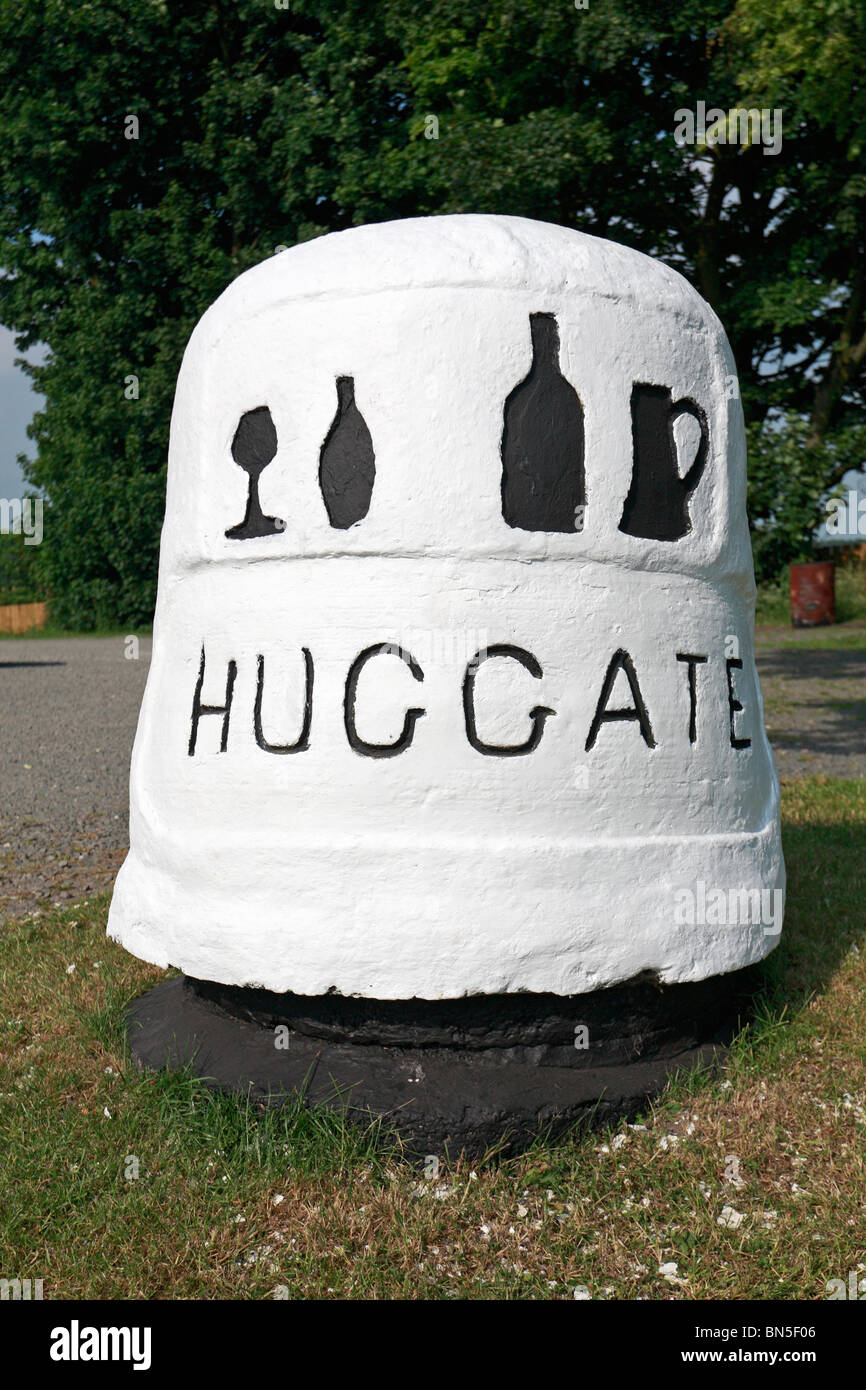 Bollard outside the Wolds Inn at Huggate in the Yorkshire Wolds, East ...