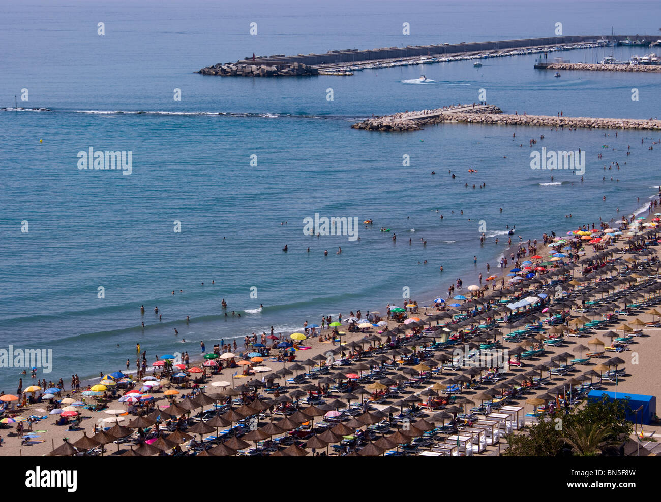 CROWDED SPANISH BEACH FUENGIROLA COSTA DEL SOL SPAIN SUMMER ...