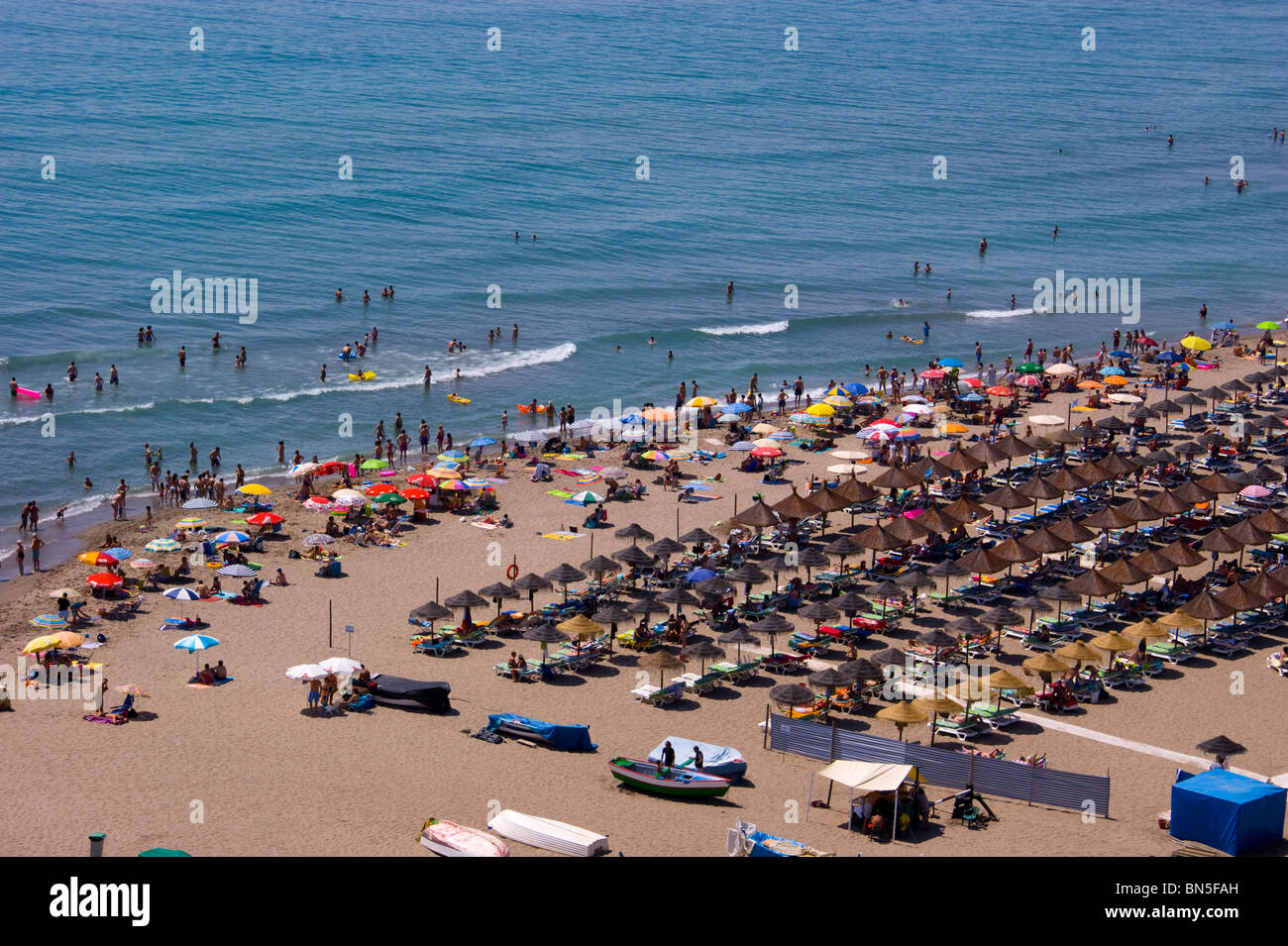 CROWDED SPANISH BEACH FUENGIROLA COSTA DEL SOL SPAIN SUMMER ...