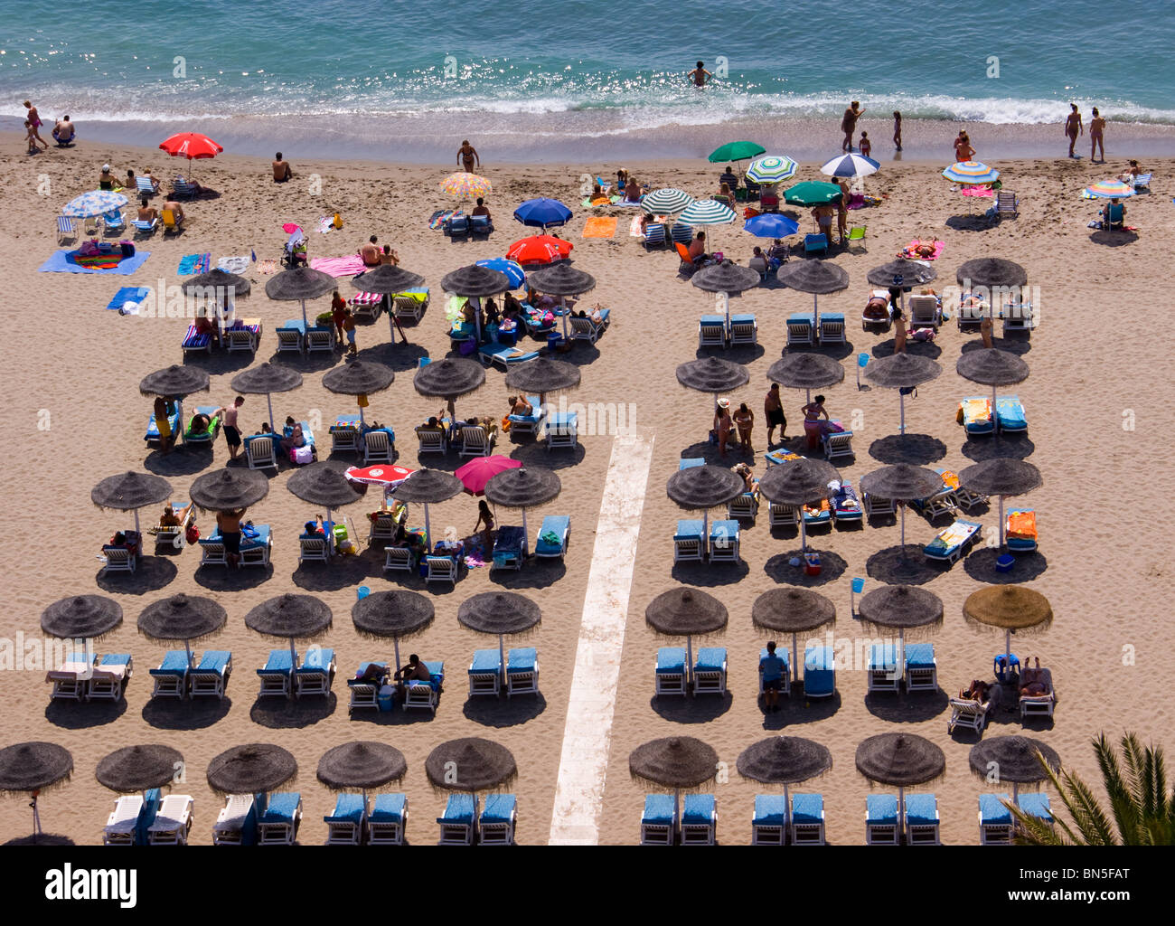 CROWDED SPANISH BEACH FUENGIROLA COSTA DEL SOL SPAIN SUMMER ...