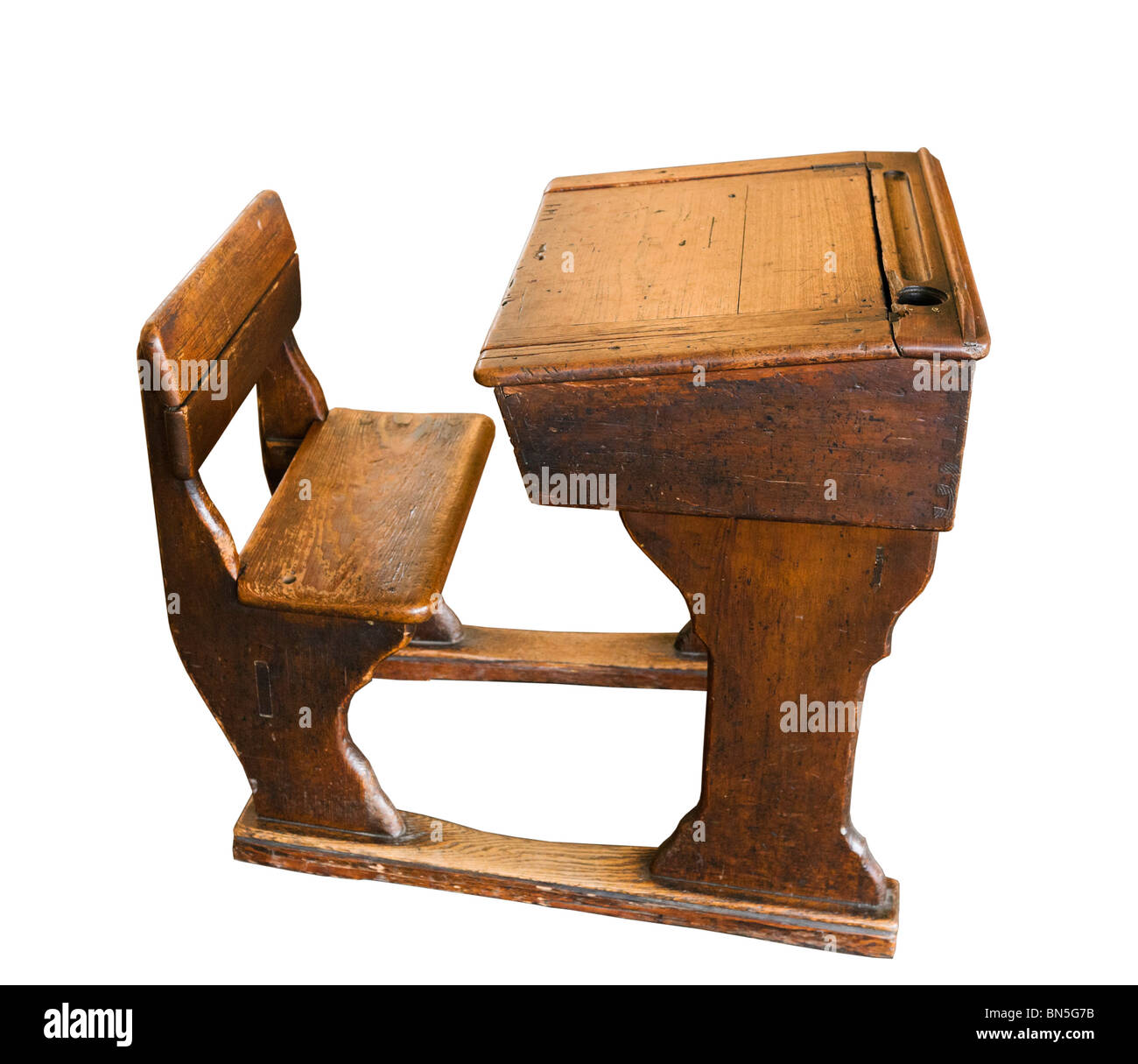 Traditional wooden school desk, Salts Mill, Saltaire, Bradford, England ...