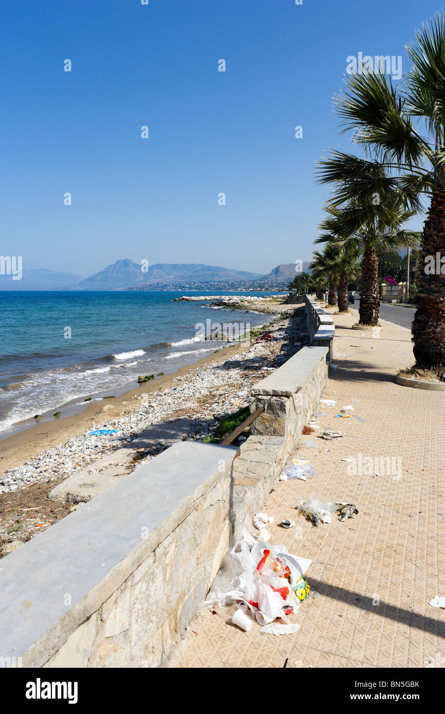 Rubbish on the seafront in Casteldaccia, near Palermo, Sicily, Italy ...