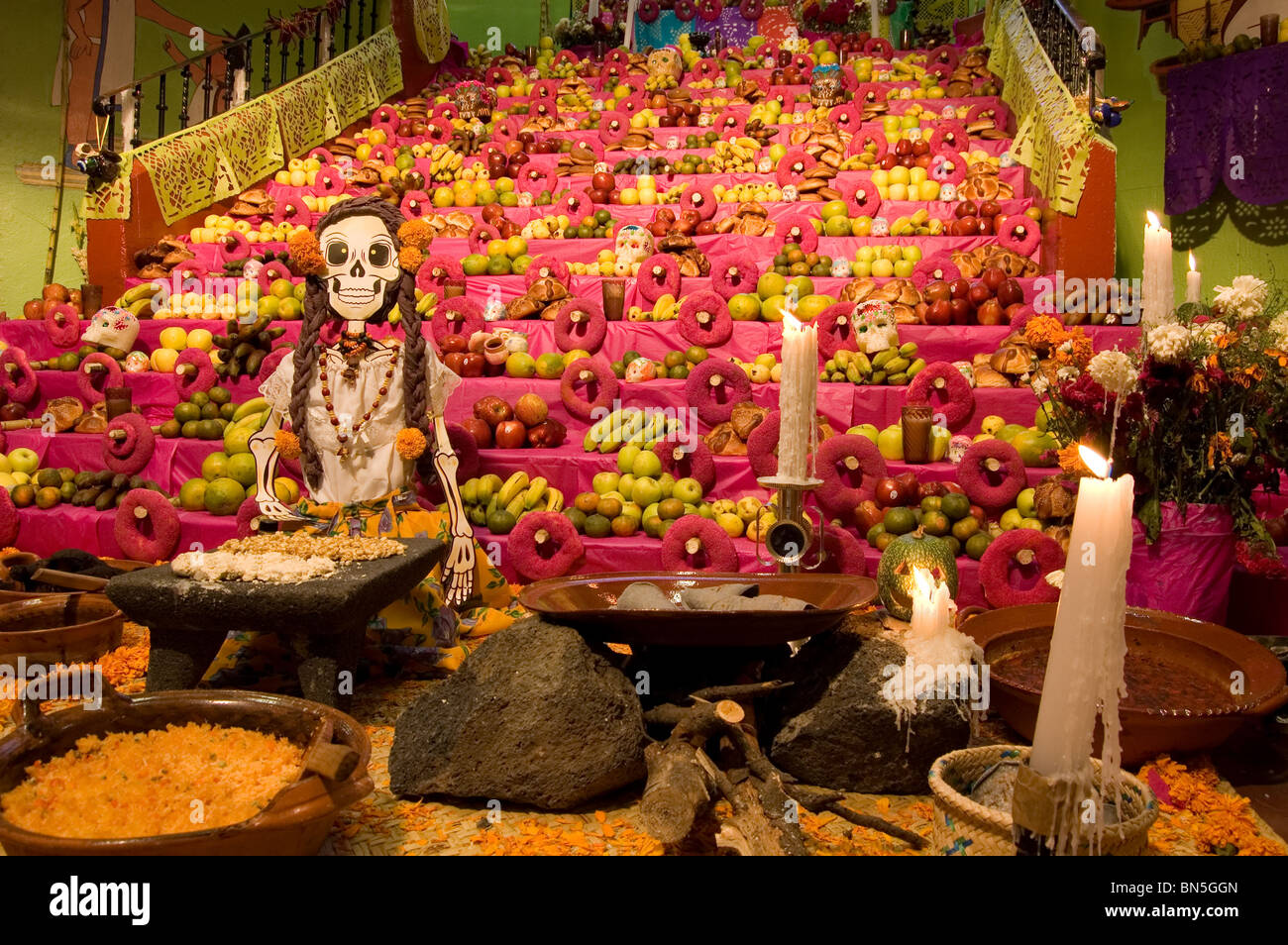 Day of the dead altar in an elementary school in Mixquic, Mexico Stock ...