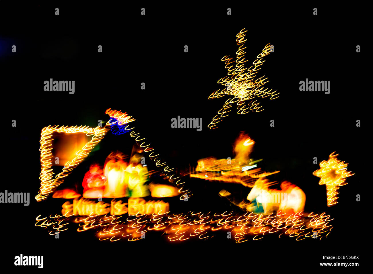 A Christmas nativity scene in motion in a boat parade Stock Photo - Alamy