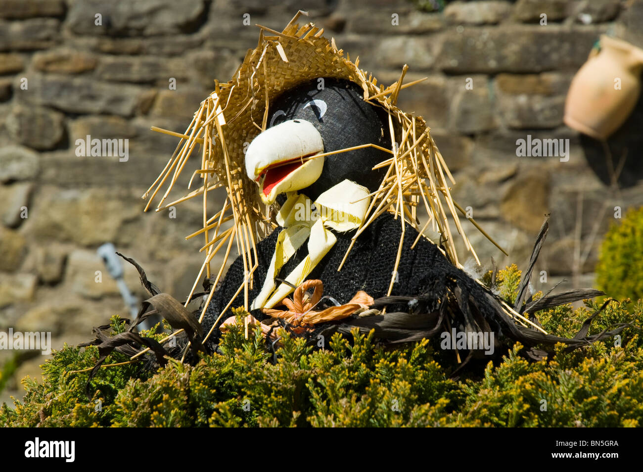 A well dressed crow. An exhibit at the Wray Scarecrow Festival, in the ...