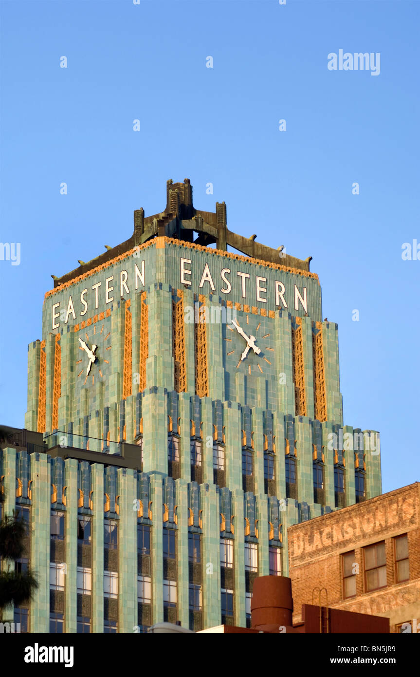 Art Deco clock tower of the Eastern Building in downtown Los Angeles ...