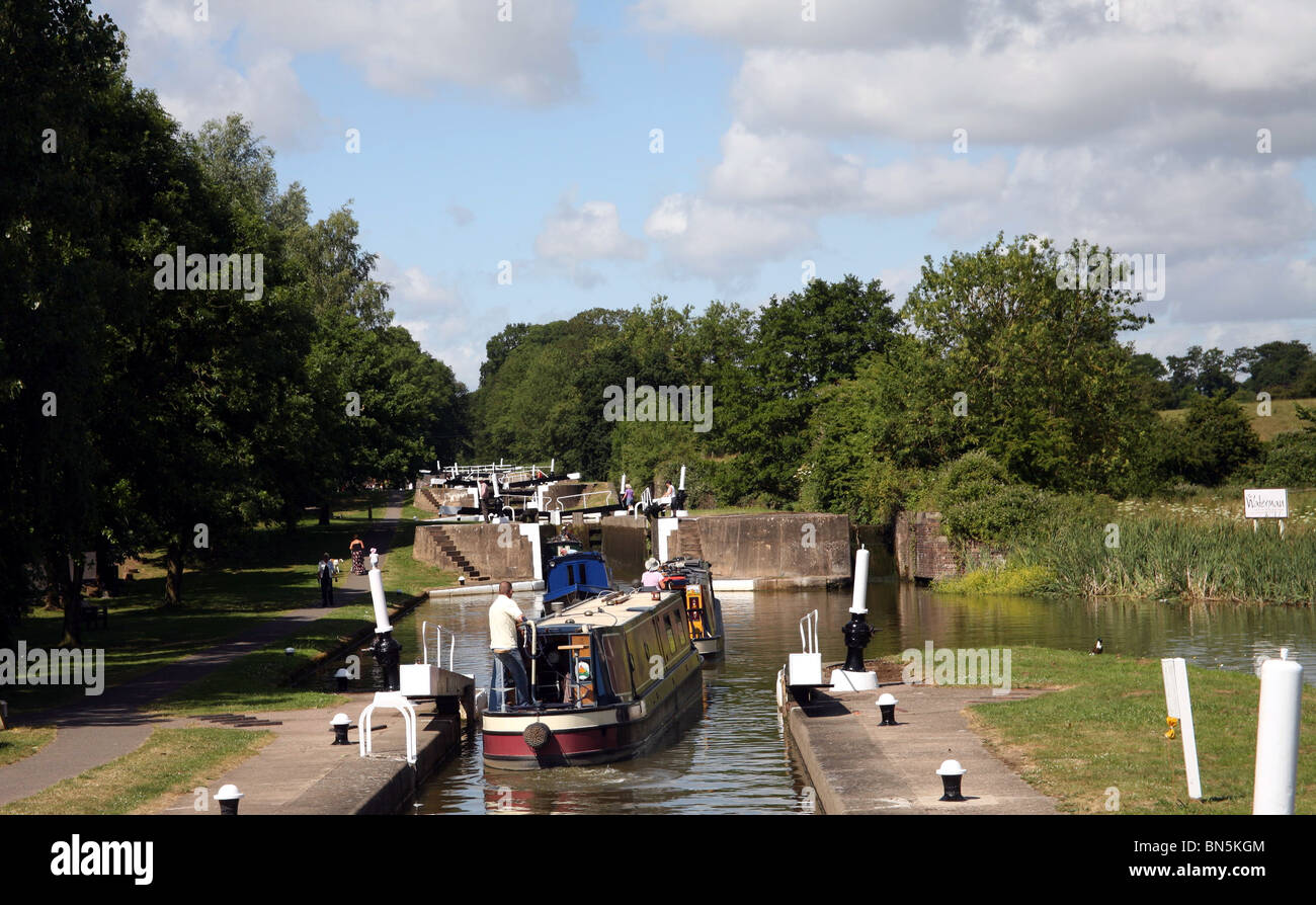 The Grand Union Canal at Hatton Warwickshire where the famous locks are ...