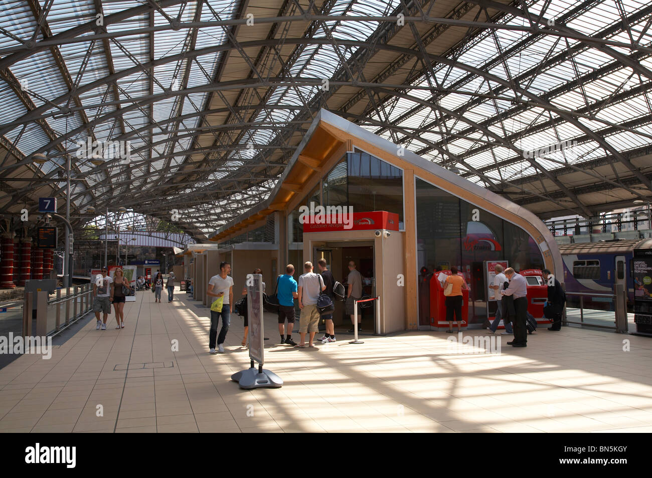 Virgin Trains customer reception kiosk inside Lime Street Train Station ...