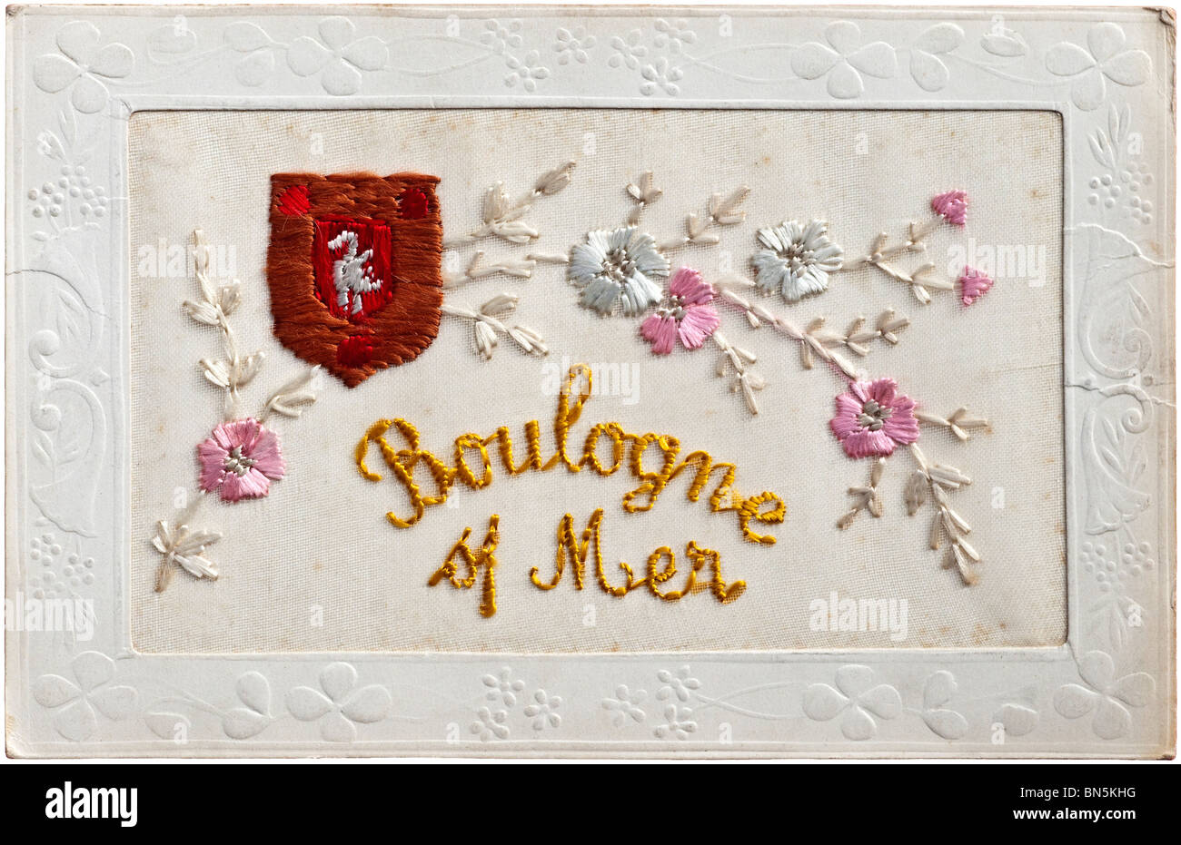 Boulogne-sur-Mer - early 1900s French embroidered postcard depicting ...