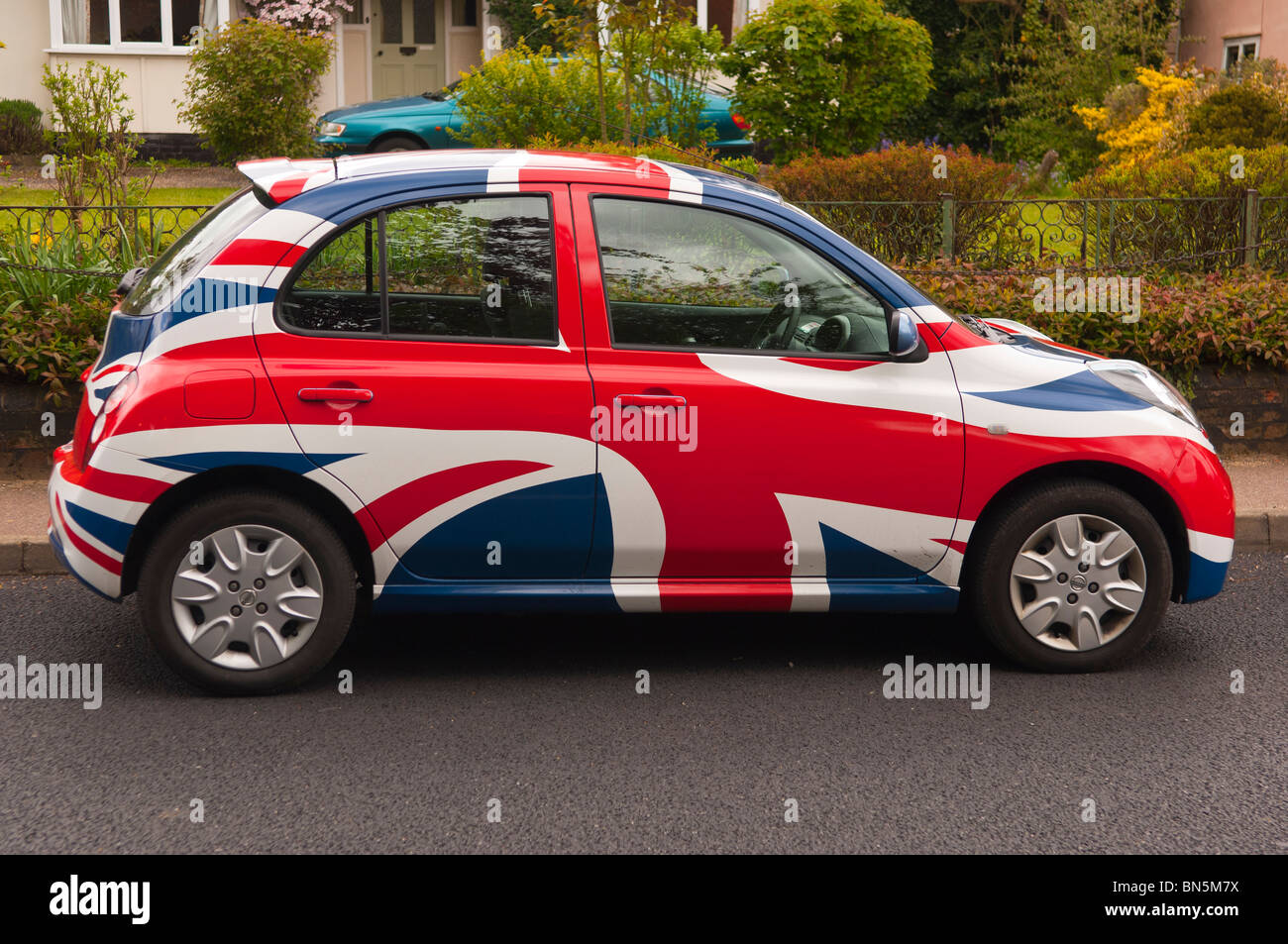 A Nissan Micra in Union Jack livery in the Uk Stock Photo - Alamy
