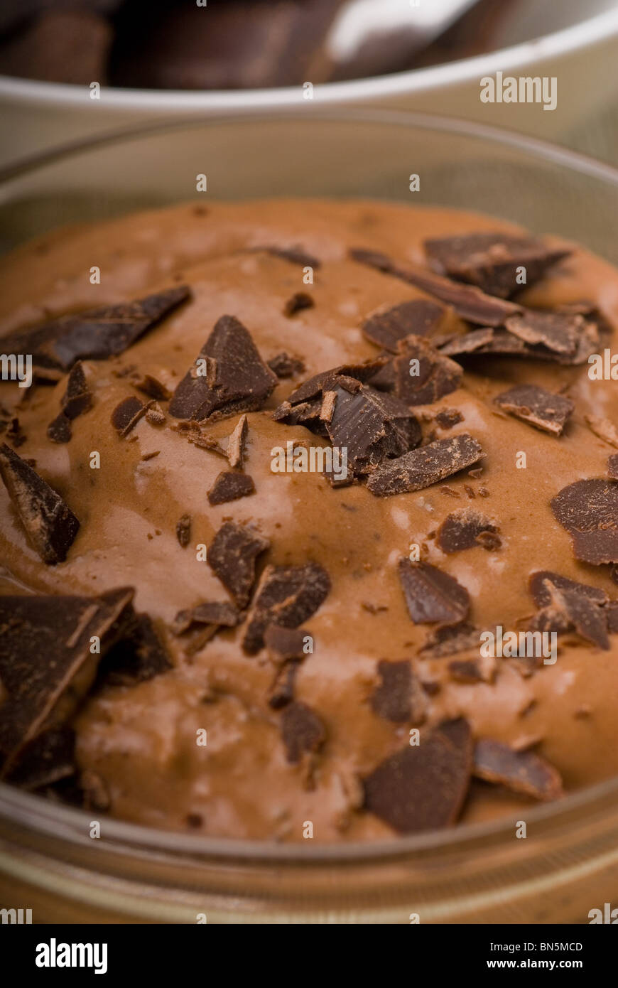 fresh homemade chocolate mousse made with bitter chocolate ,closeup ...