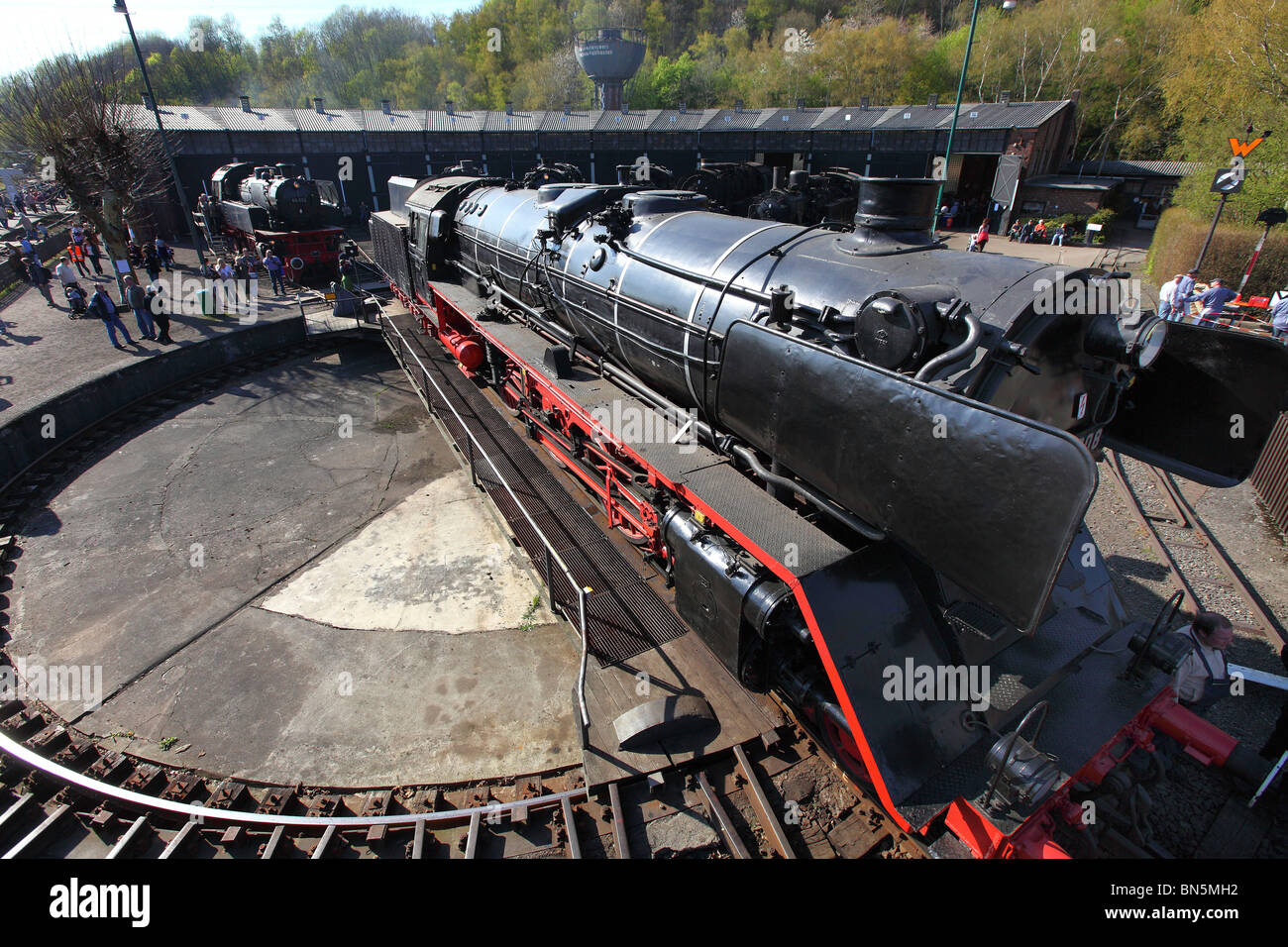 Historical steam train depot museum, with many old steam locomotives ...