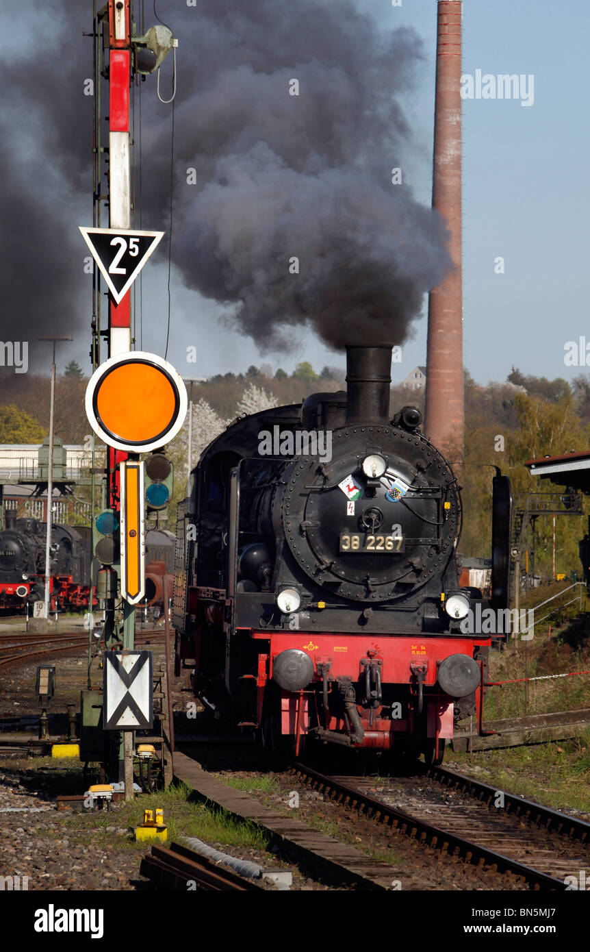 Historical steam train depot museum, with many old steam locomotives ...