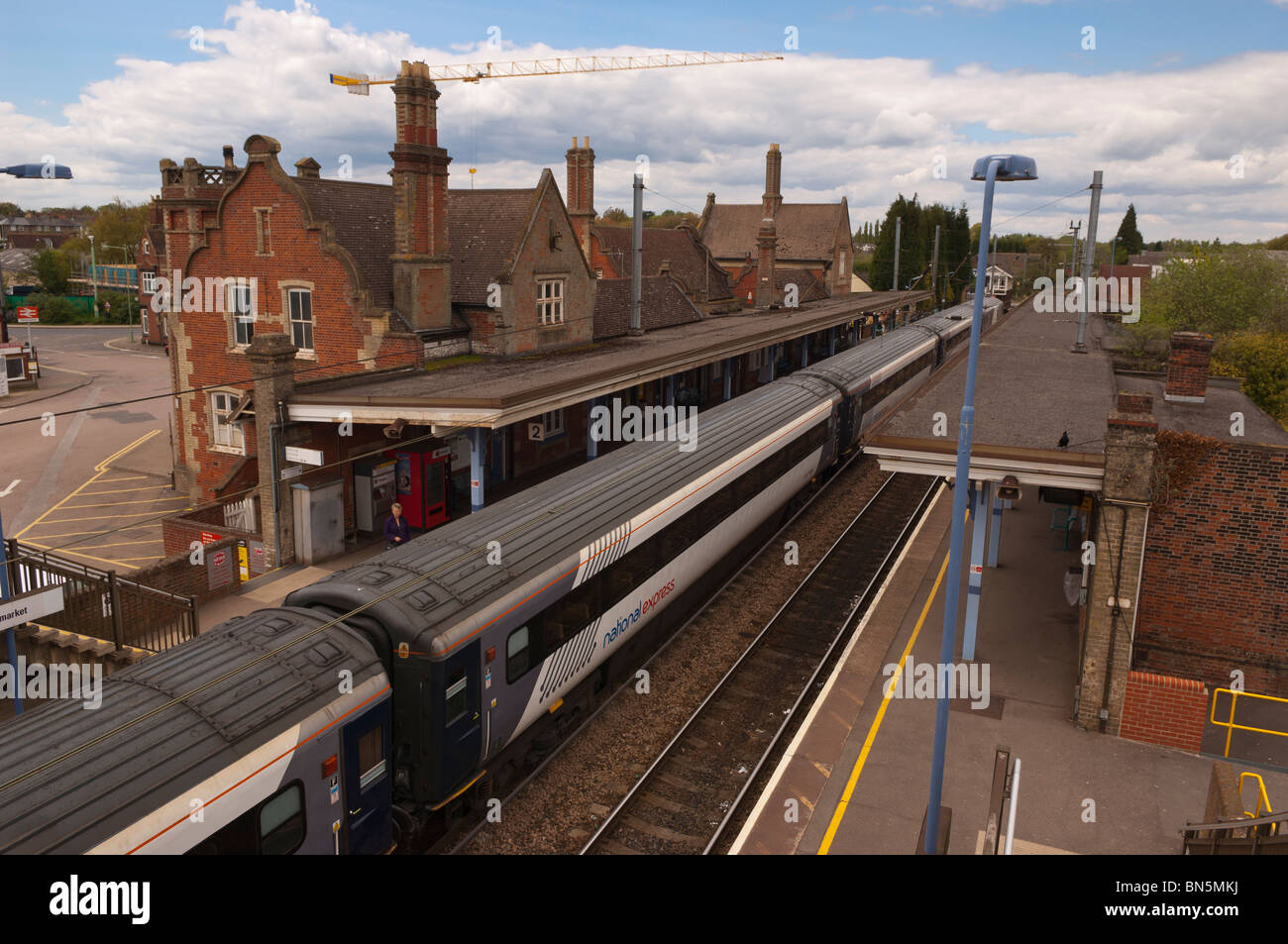 A national express train arrives at the station of Stowmarket in ...