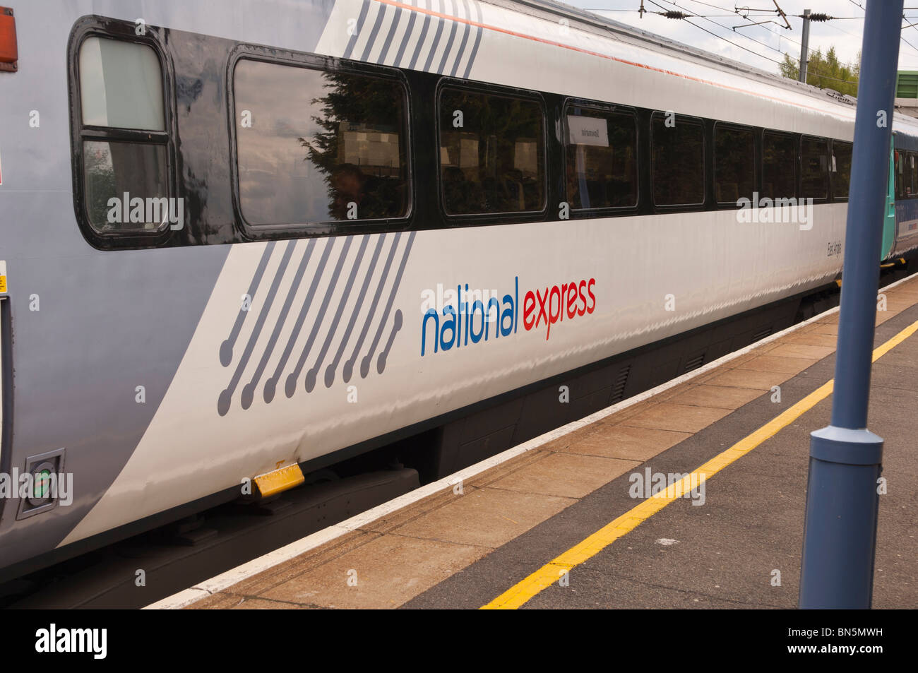 A national express train arrives at the station of Stowmarket in ...
