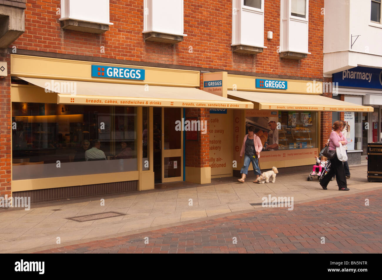 The Greggs the bakers bakery shop store at Stowmarket in Suffolk ...