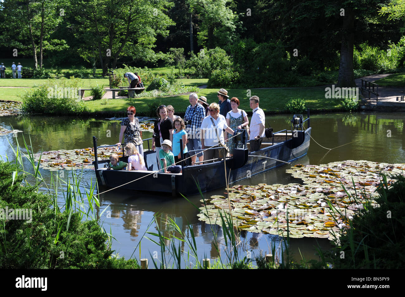 Worlitz park Germany hand pulled ferry on lake Germany Deutschland ...