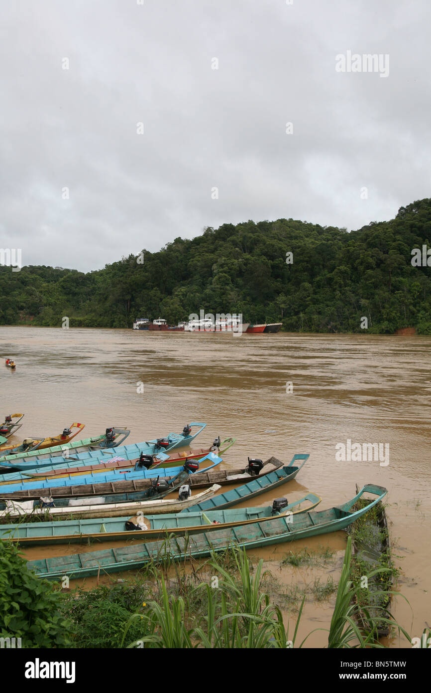Longboats at the Rajang river, Borneo Stock Photo - Alamy