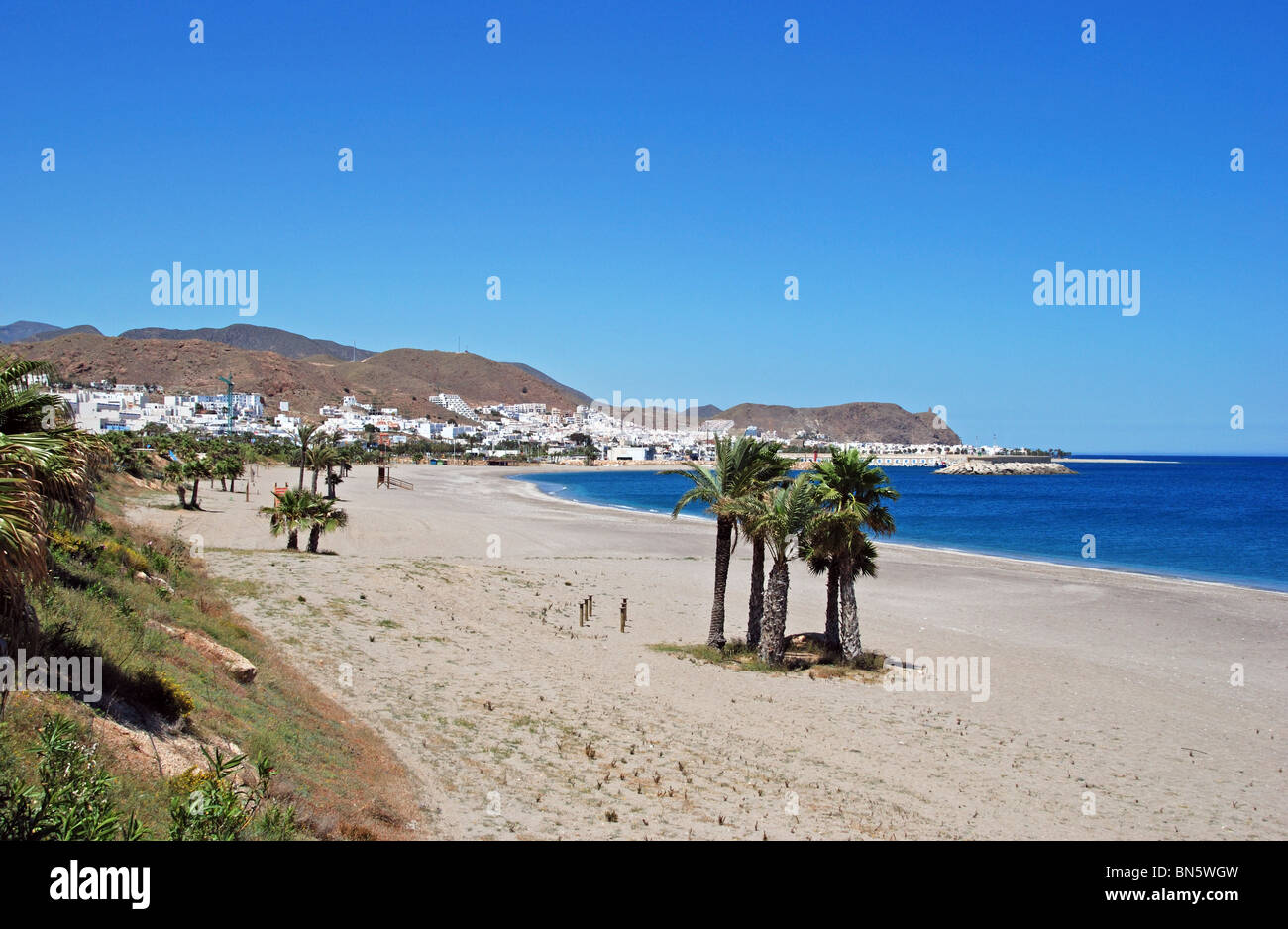 View along the beach towards the town, Carboneras, Almeria Province ...