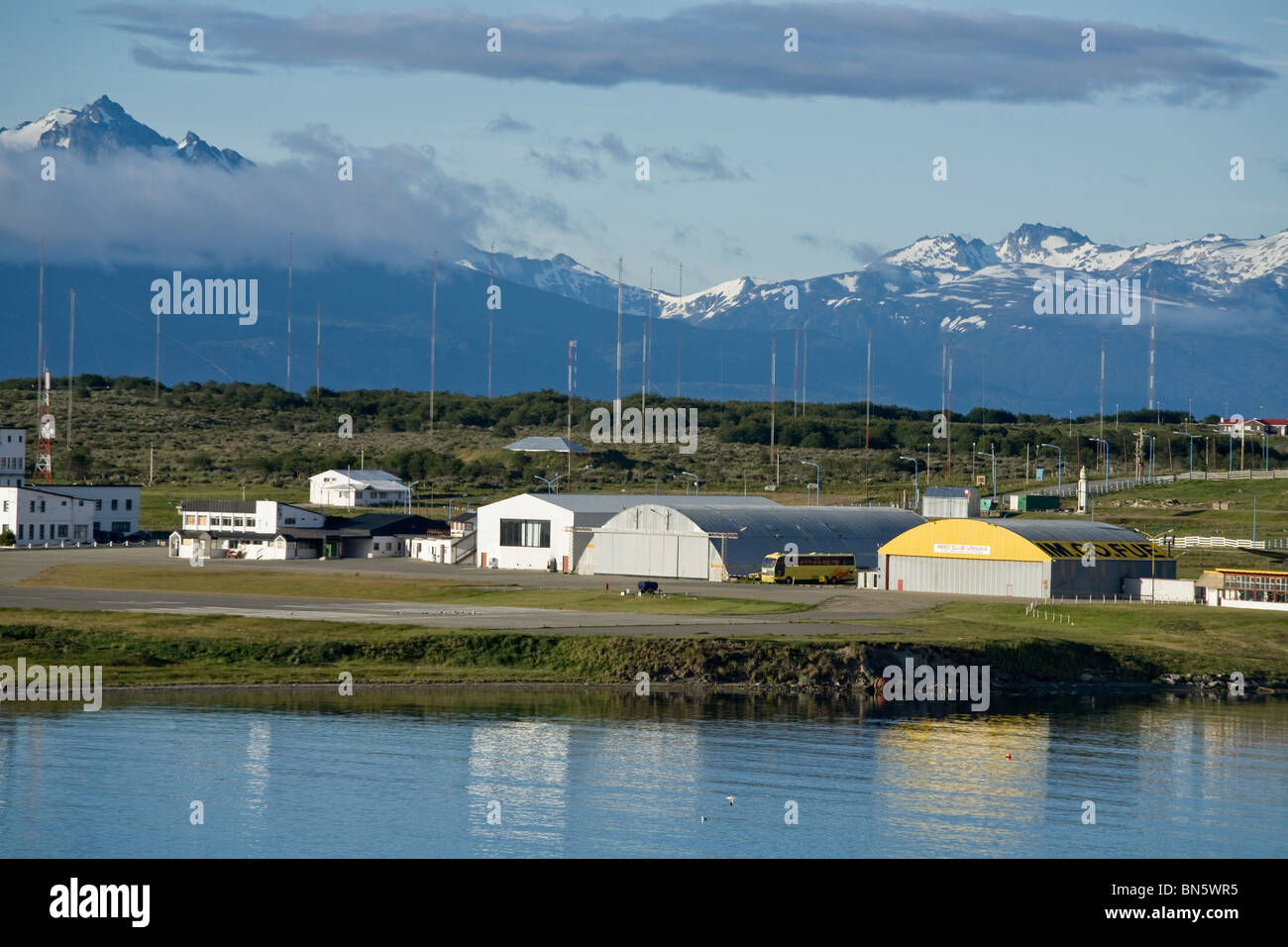 view of airport at Punta Arenas Chile with snow capped mountains in ...