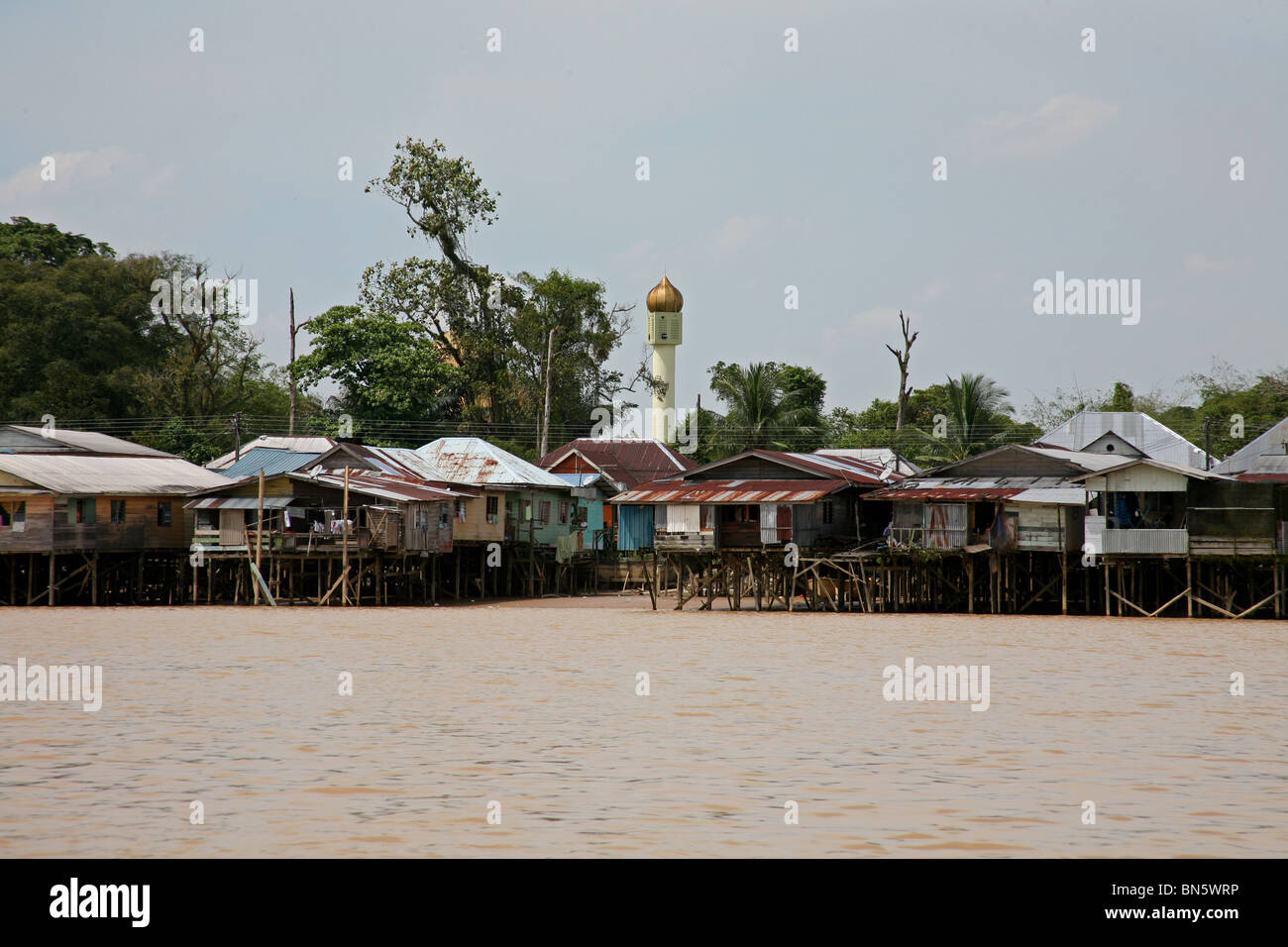 City of Sibu, Sarawak, Borneo, Malaysia, malay village with Sibu mosque ...