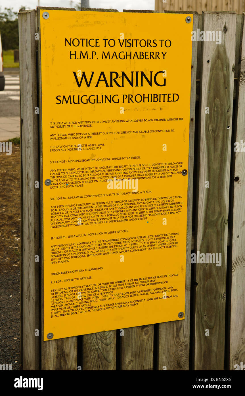 Warning sign outside HMP Maghaberry prison Stock Photo - Alamy