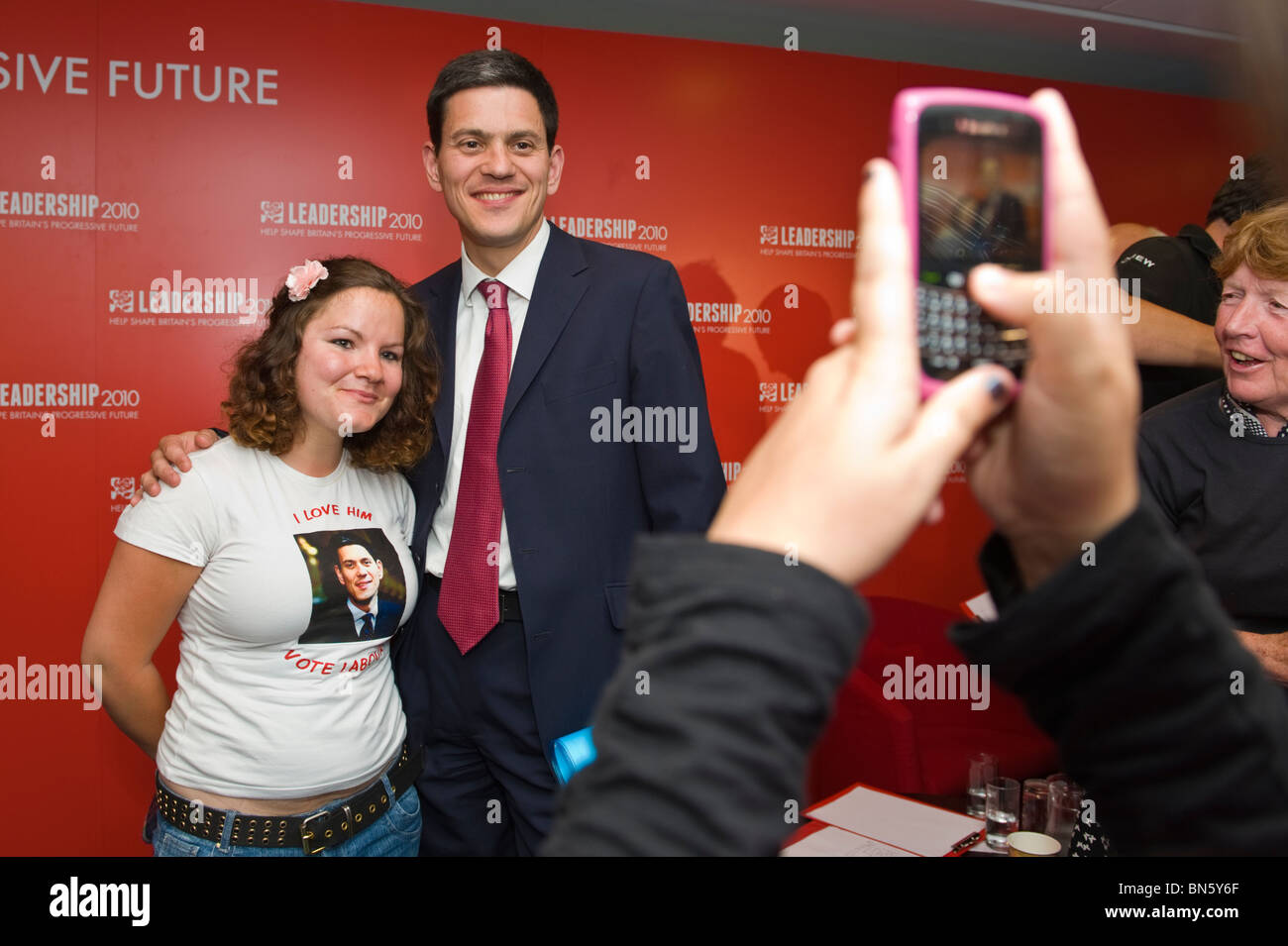 Supporter with David Miliband candidate for the Labour Party leadership ...