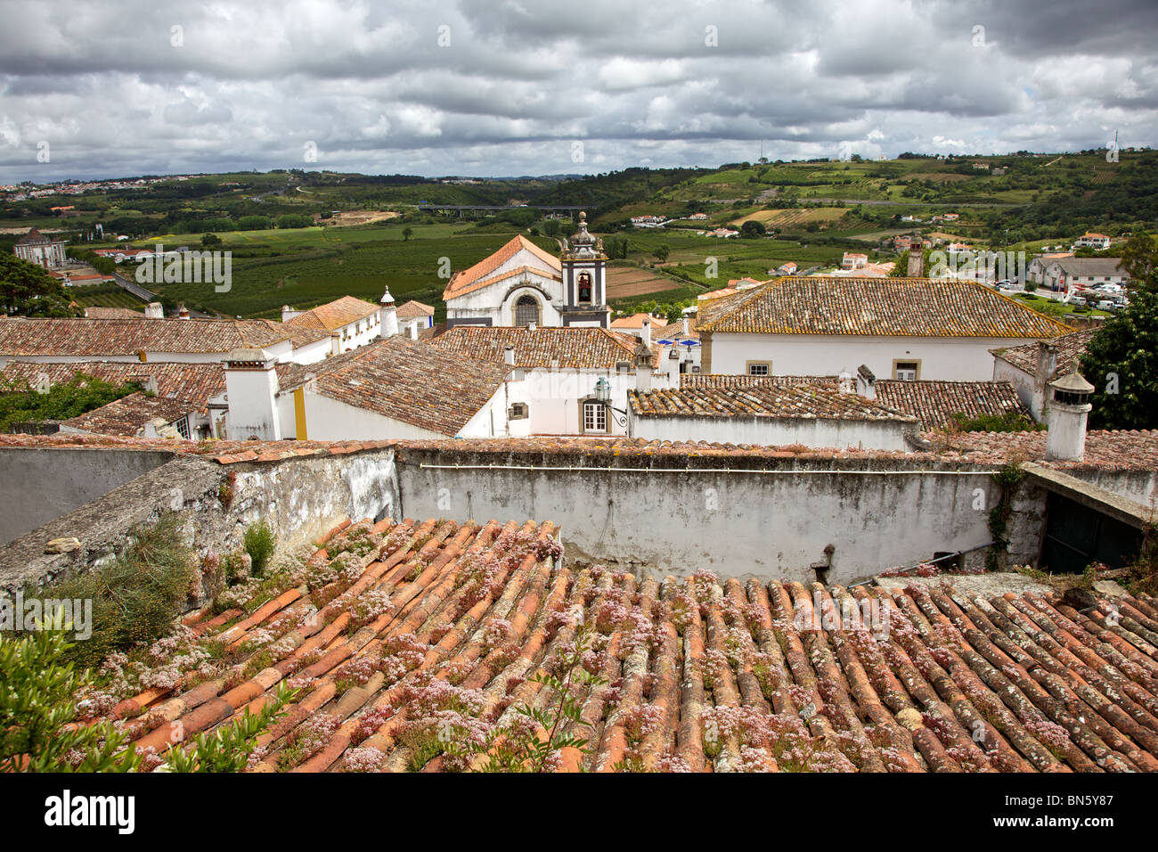 The Medieval Fortified Walled Castle Village of Obidos Stock Photo - Alamy