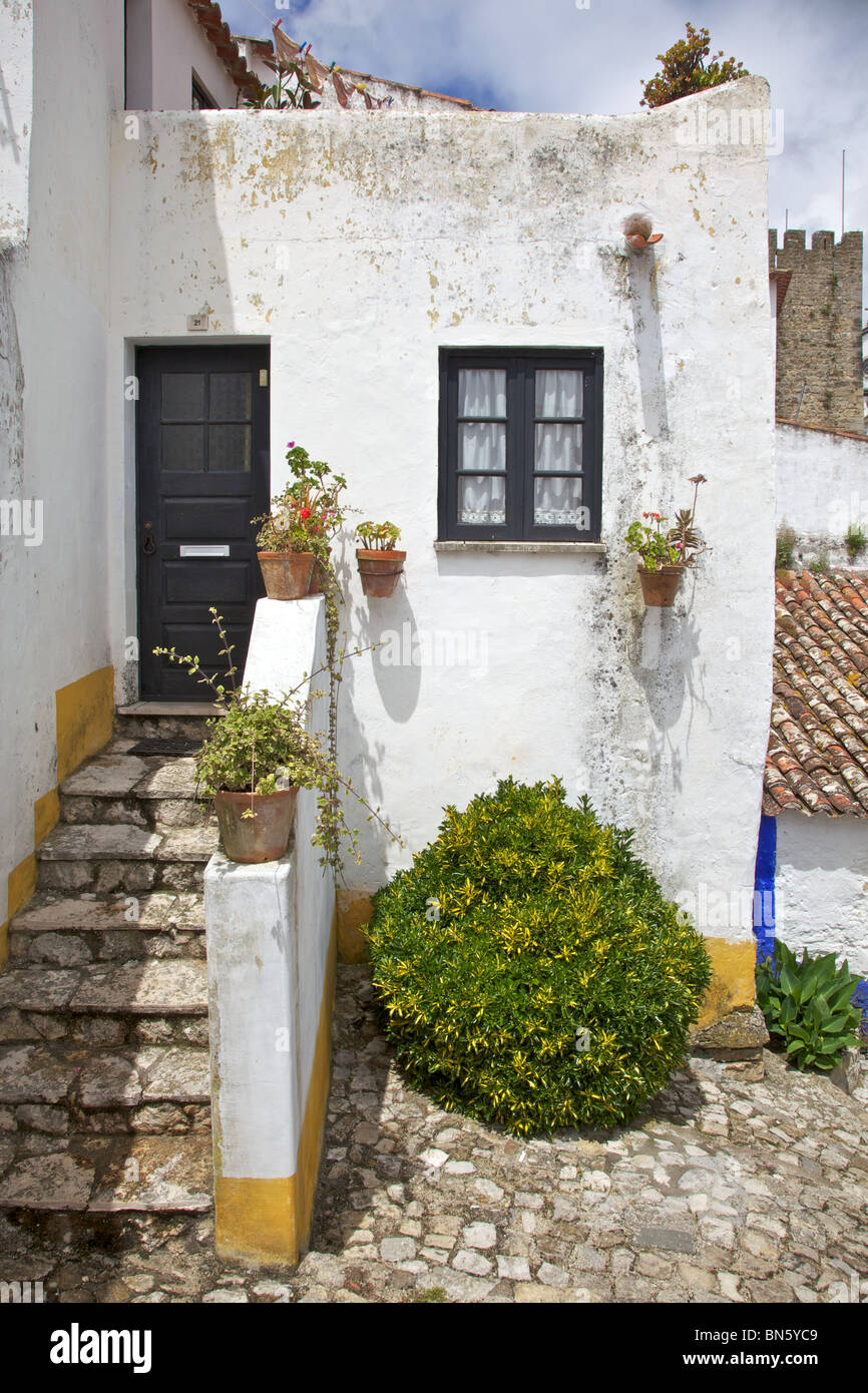 Villa of the Medieval Fortified Walled Castle Village of Obidos Stock ...