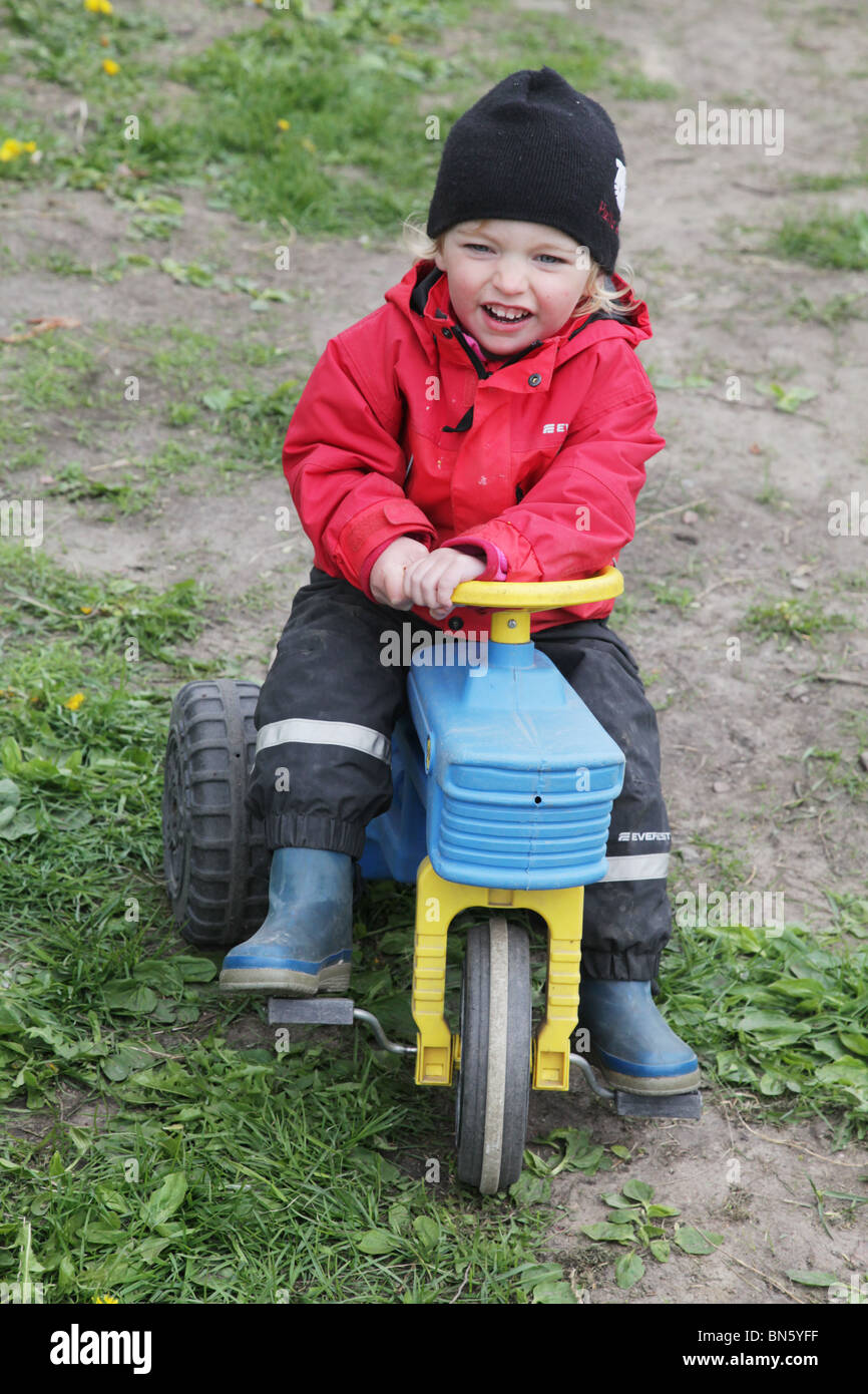 BABY GIRL TODDLER ON PLATIC TRACTOR PLAY PRETEND FARMER FARMING ...