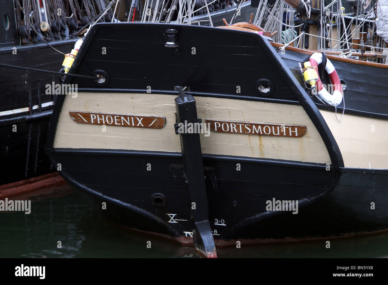 Stern of Phoenix, a tall ship berted in Charlestown Harbour. Cornwall ...